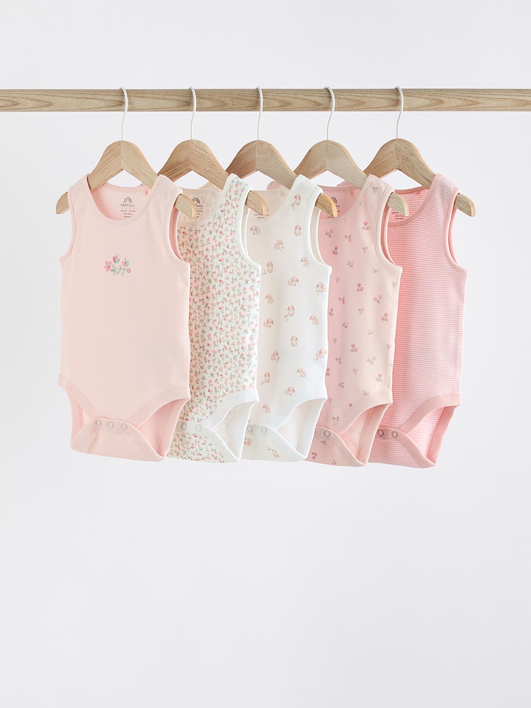 Buy Pink Bunny 5 Pack Vest Baby Bodysuits from Next Australia