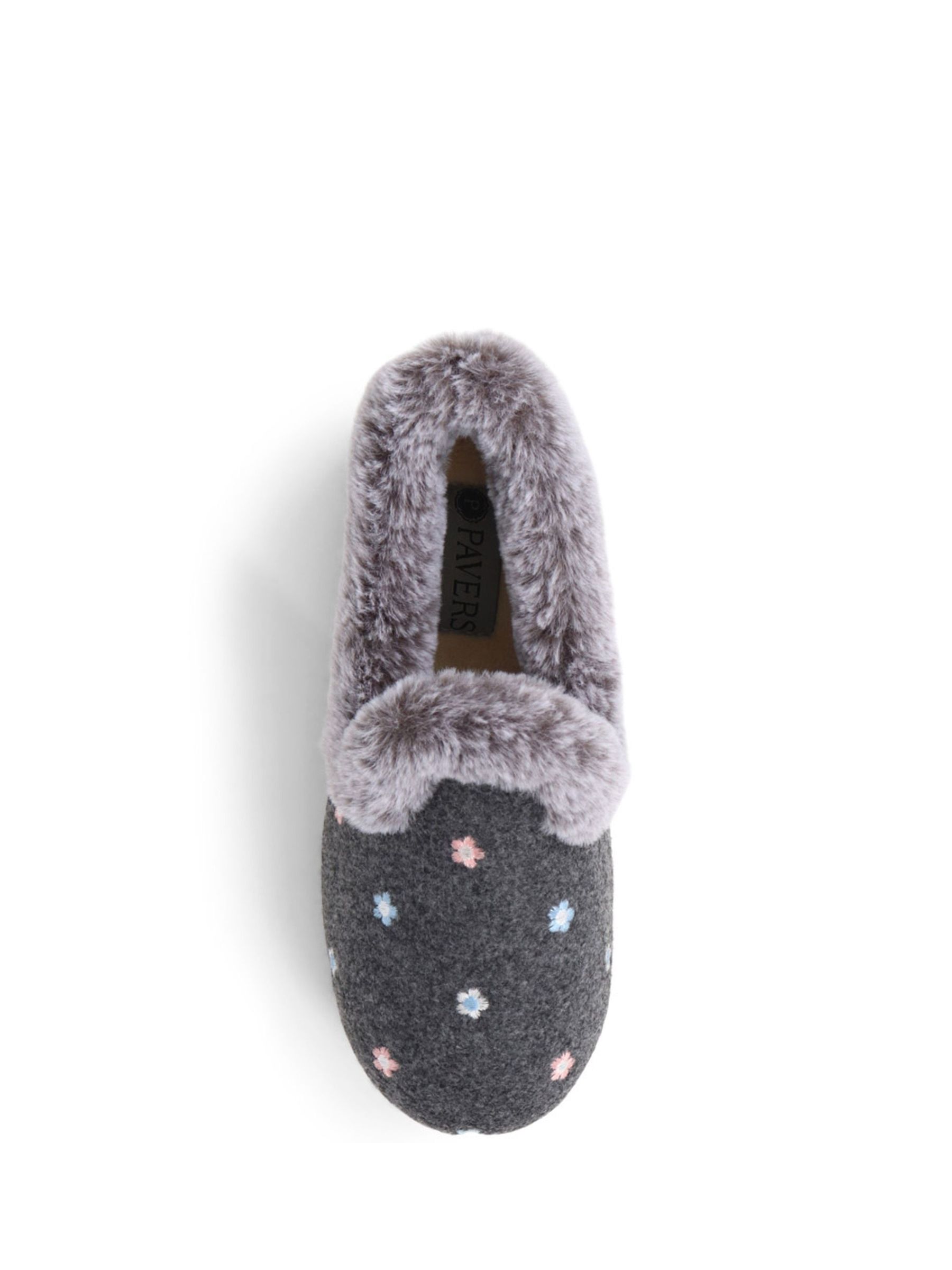 Buy Pavers Grey Floral Faux Fur Slippers from the Next UK online shop