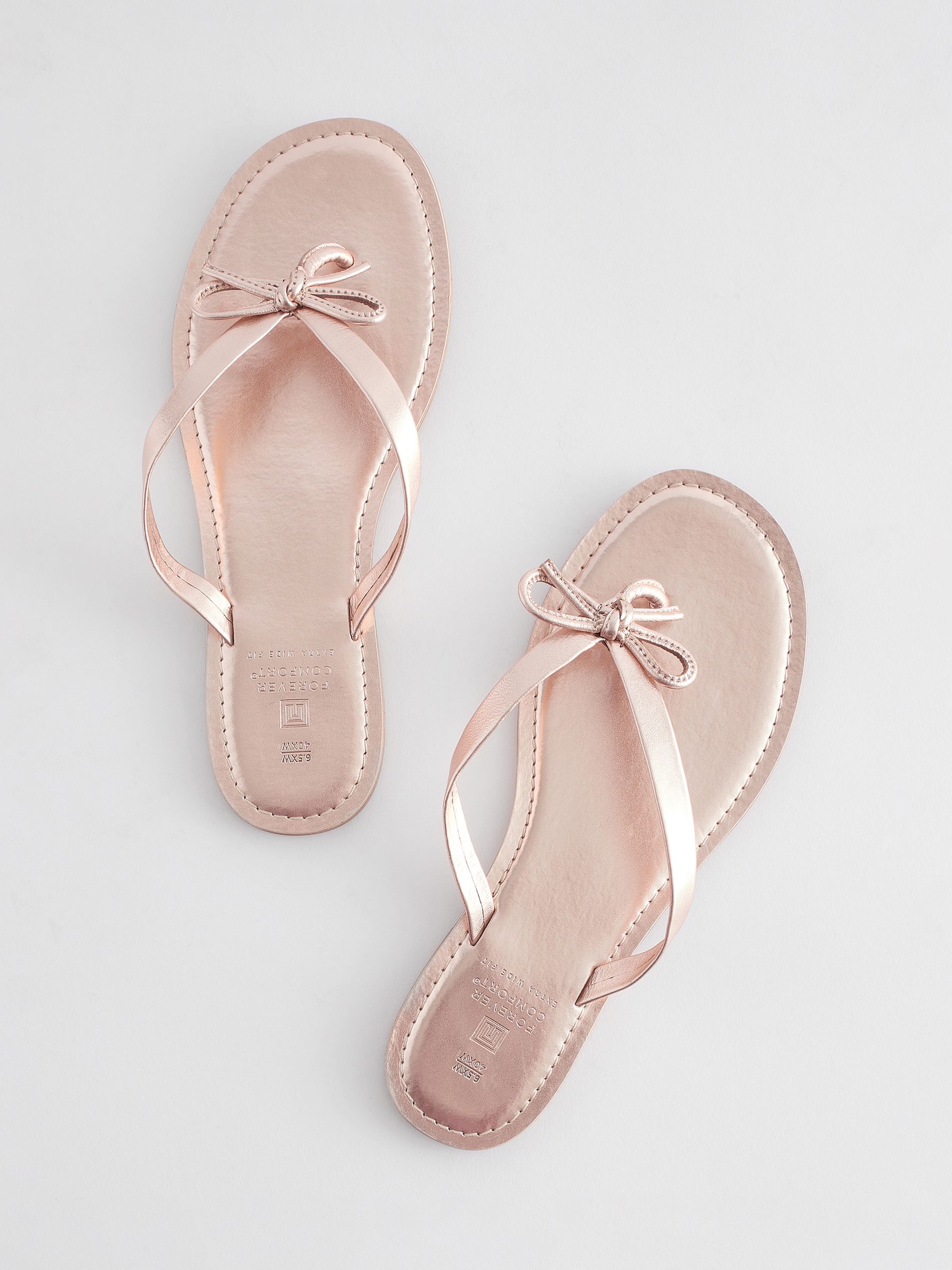 Buy Rose Gold Extra Wide Fit Forever Comfort® Bow Detail Leather Flip ...