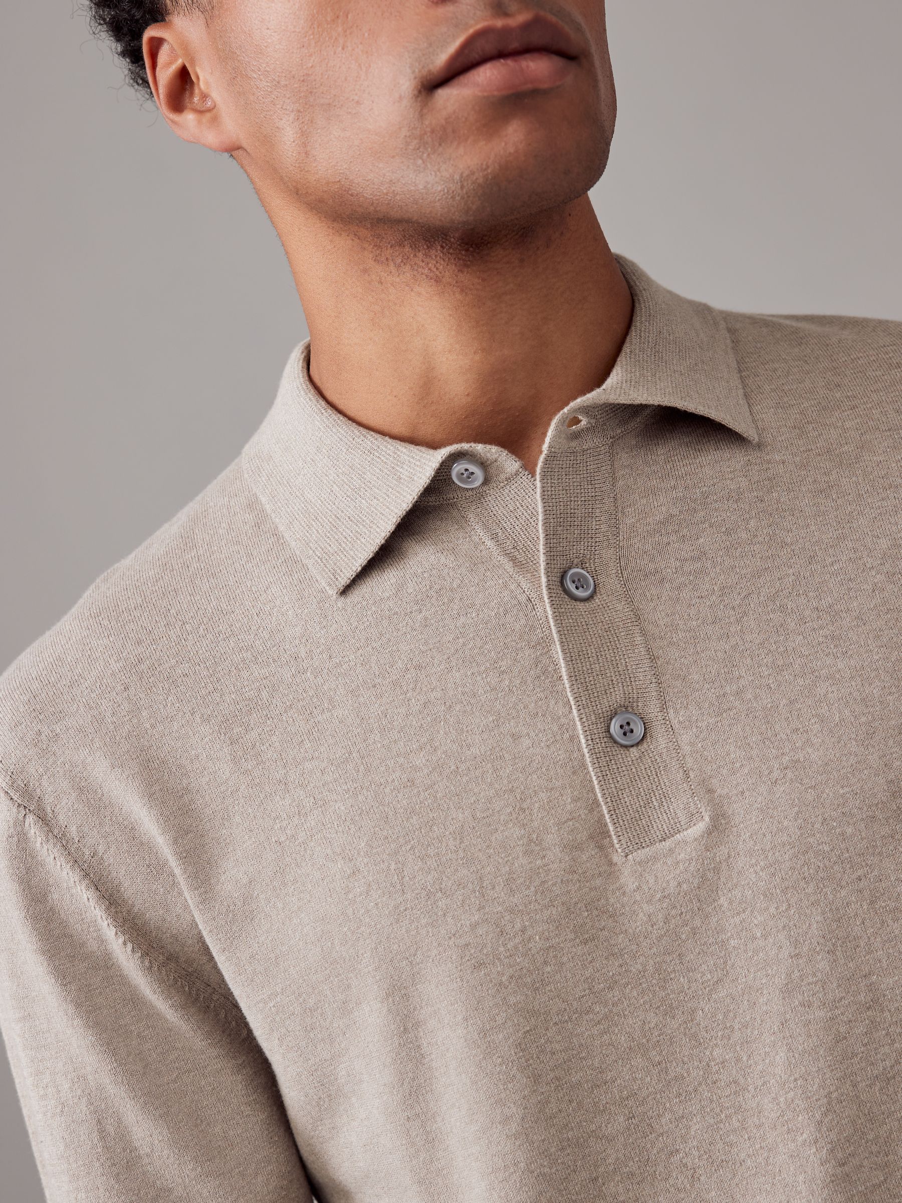 Buy Neutral Regular Fit Knitted Long Sleeve Polo Shirt from Next Ireland