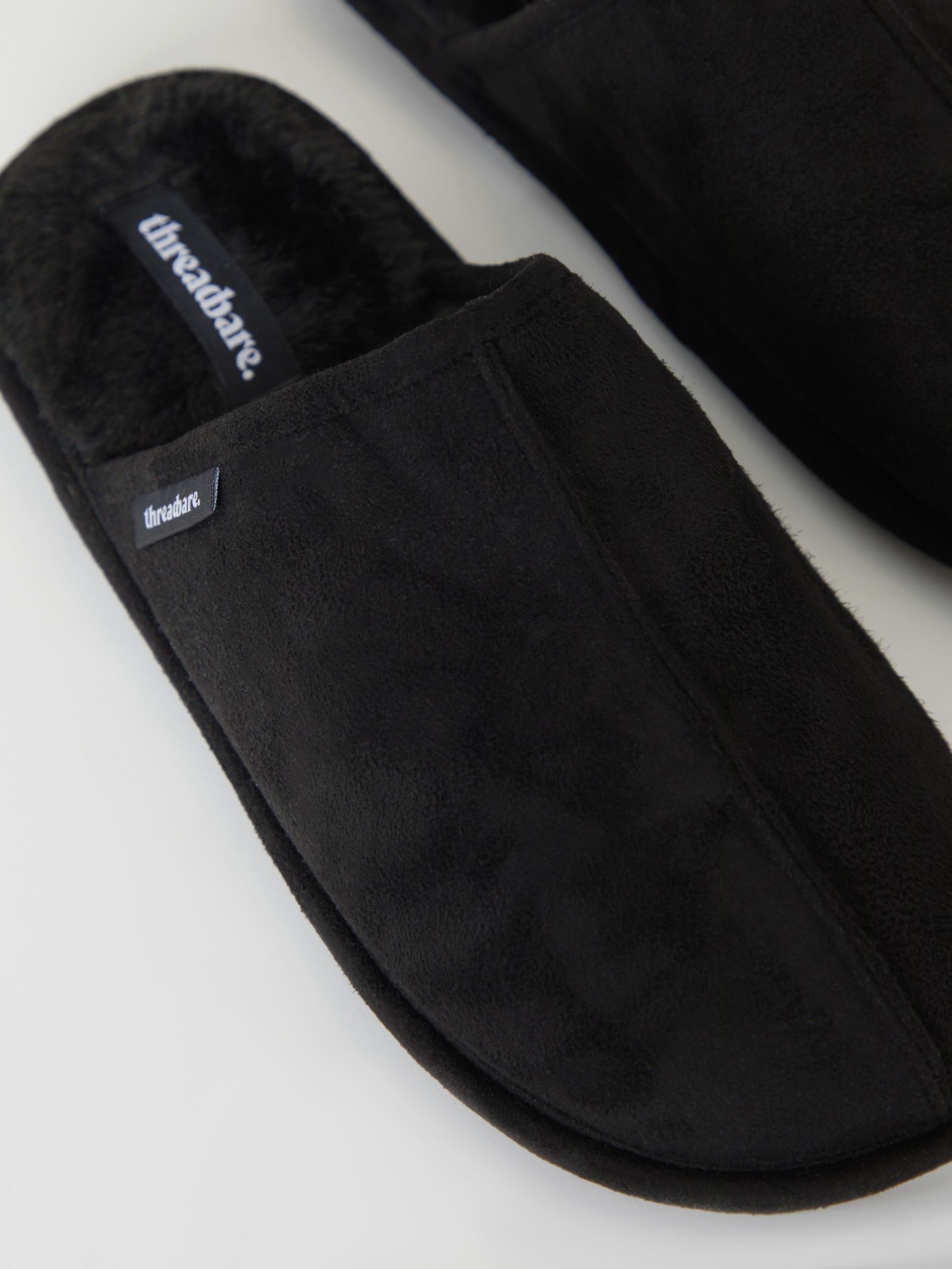 Buy Threadbare Black Faux Fur Lined Suedette Mule Slippers from the ...