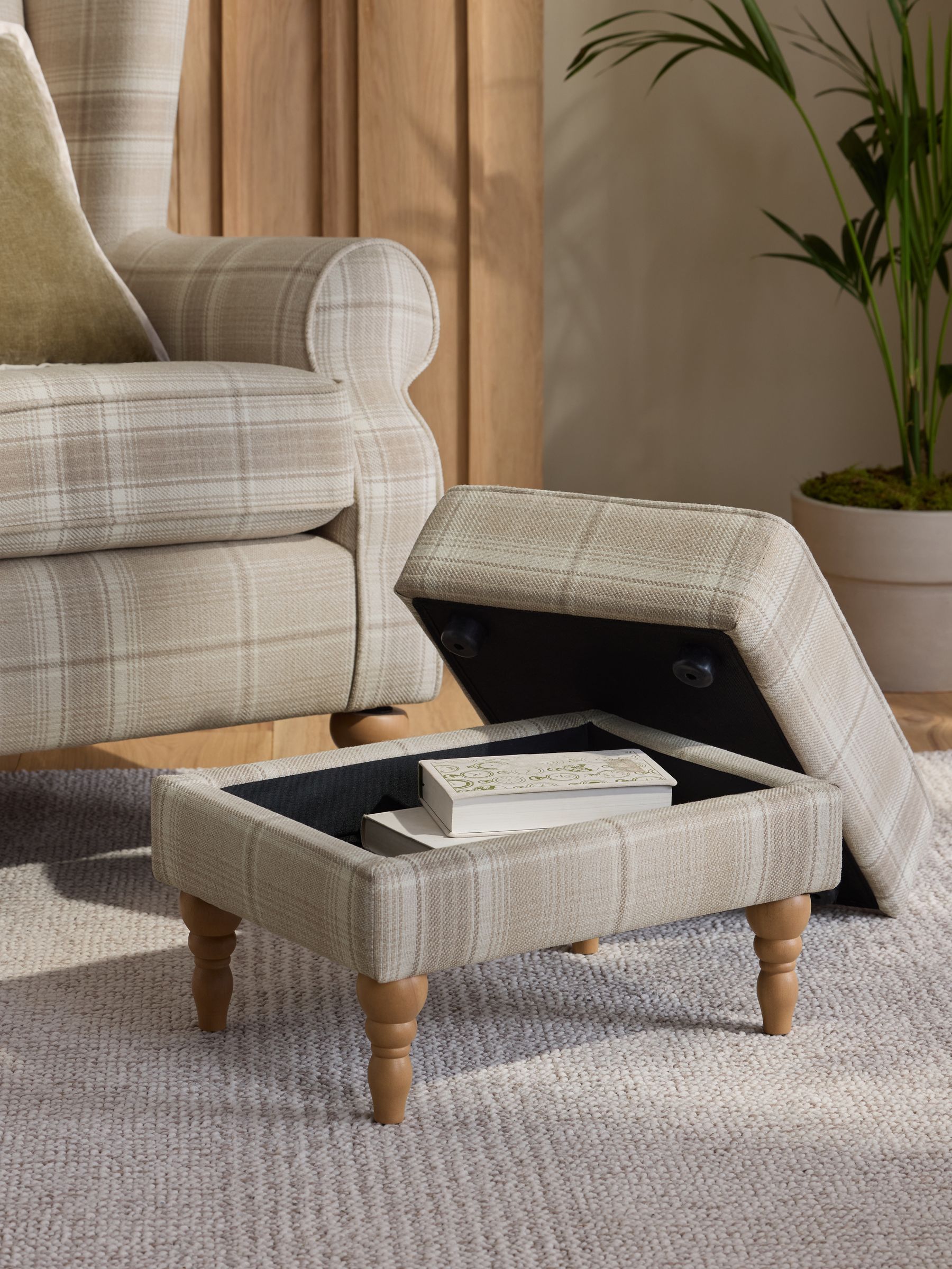 Buy Versatile Check Light Natural Sherlock Storage Footstool from the ...