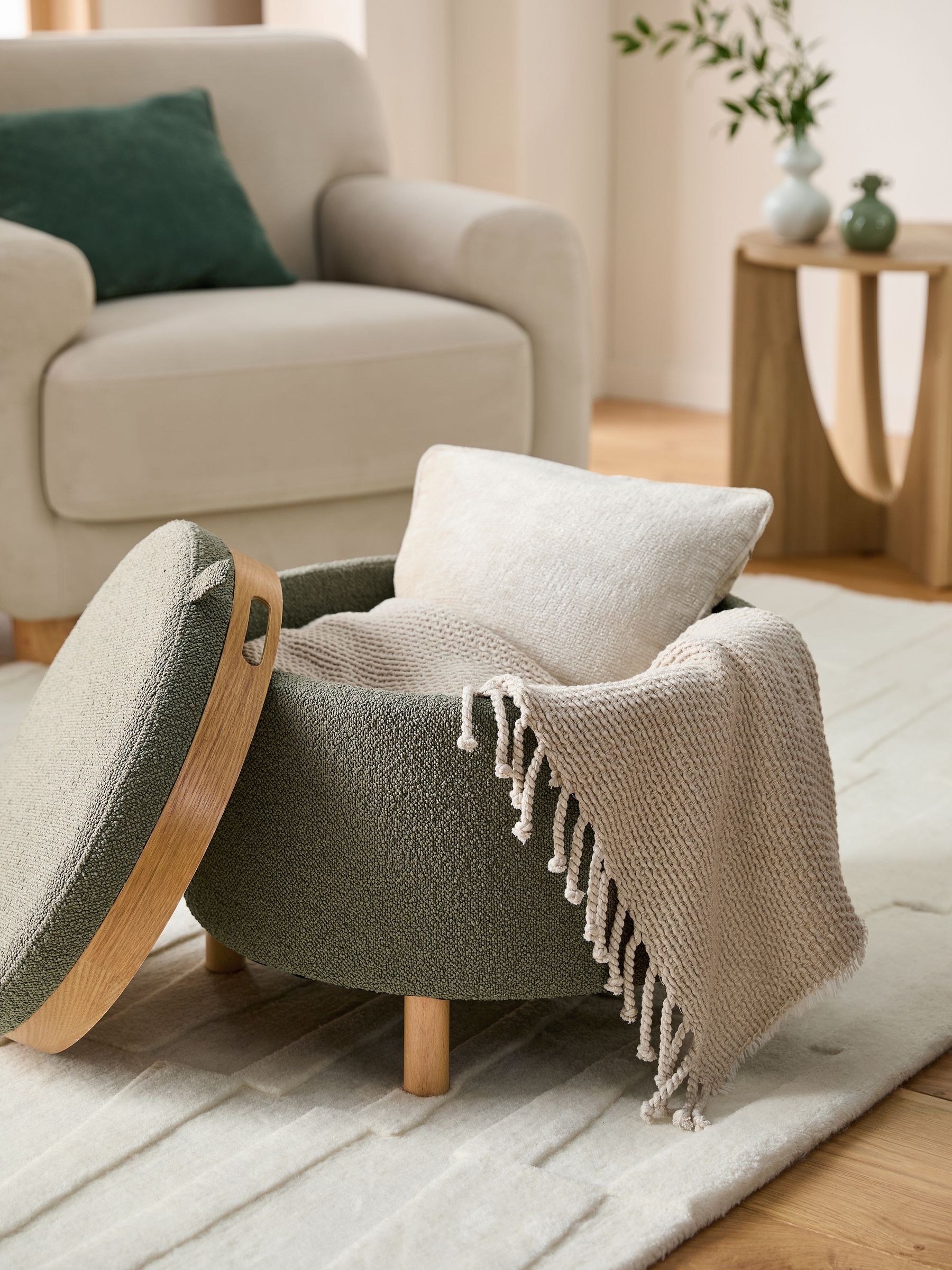 Buy Casual Boucle Sage Green Ashton Upholstered Storage Stool from the ...