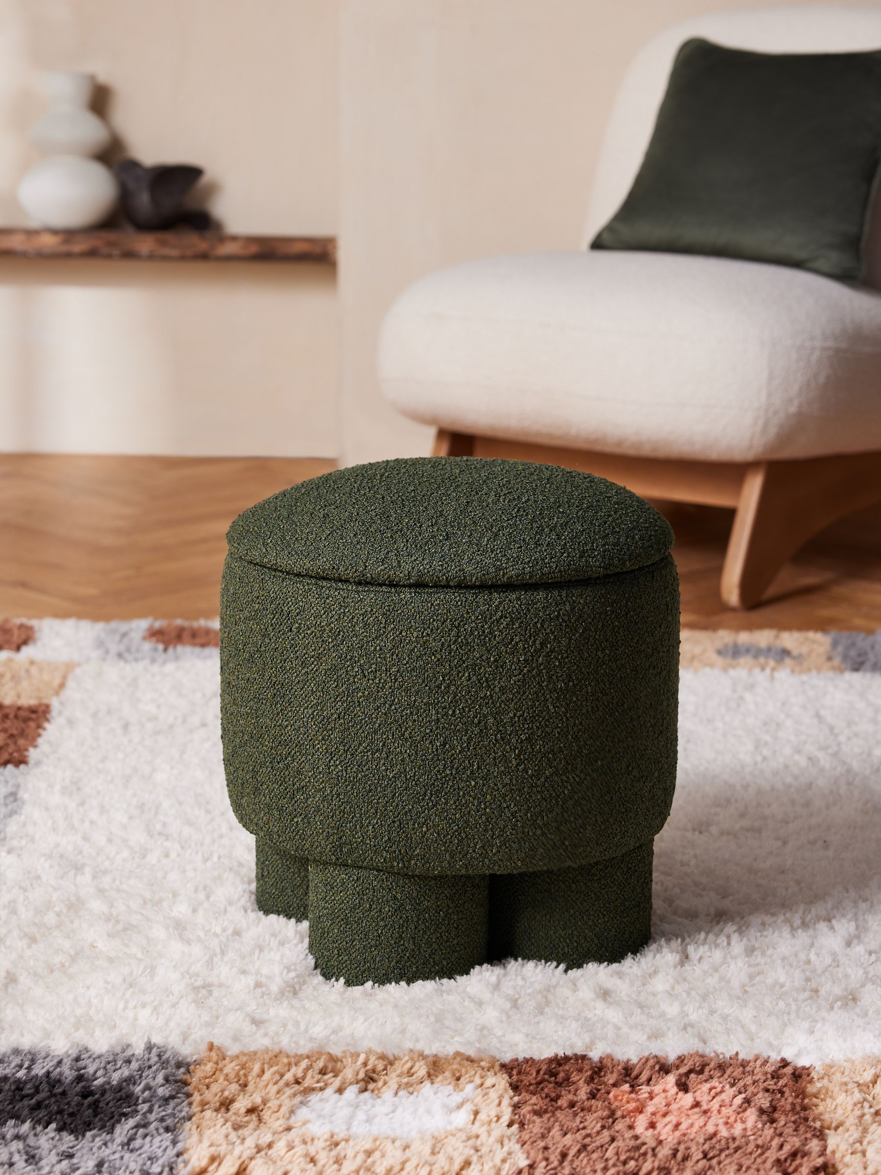 Buy Casual Boucle Dark Olive Green Bloor Storage Stool from the Next UK ...
