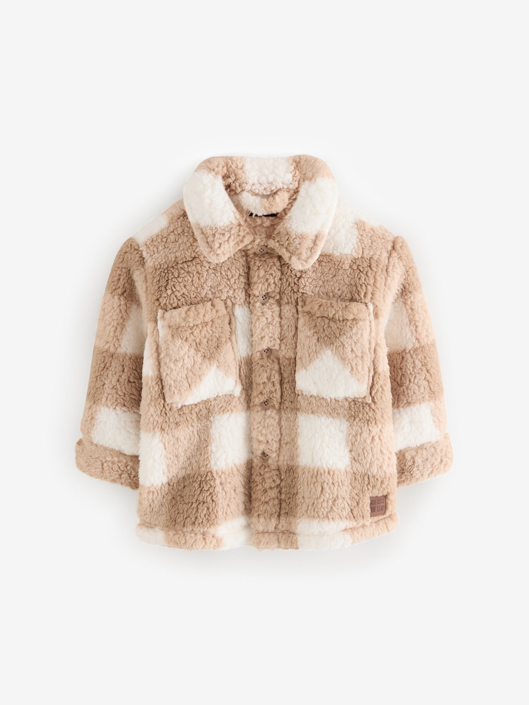 Buy Tan Brown Checkerboard Borg Fleece Shacket (3mths-7yrs) from the ...