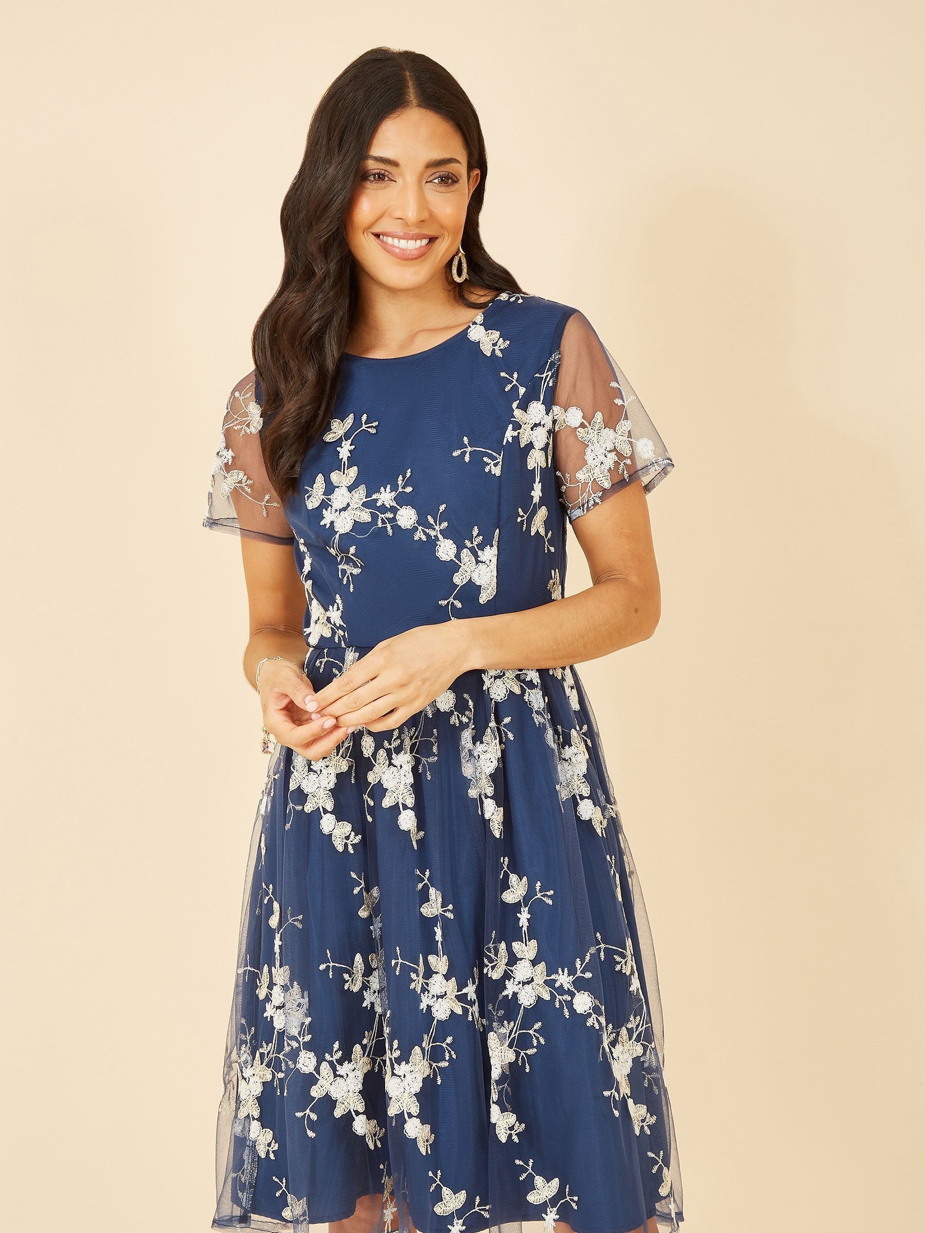 Buy Yumi Blue Embroidered Floral Skater Dress from the Next UK online shop