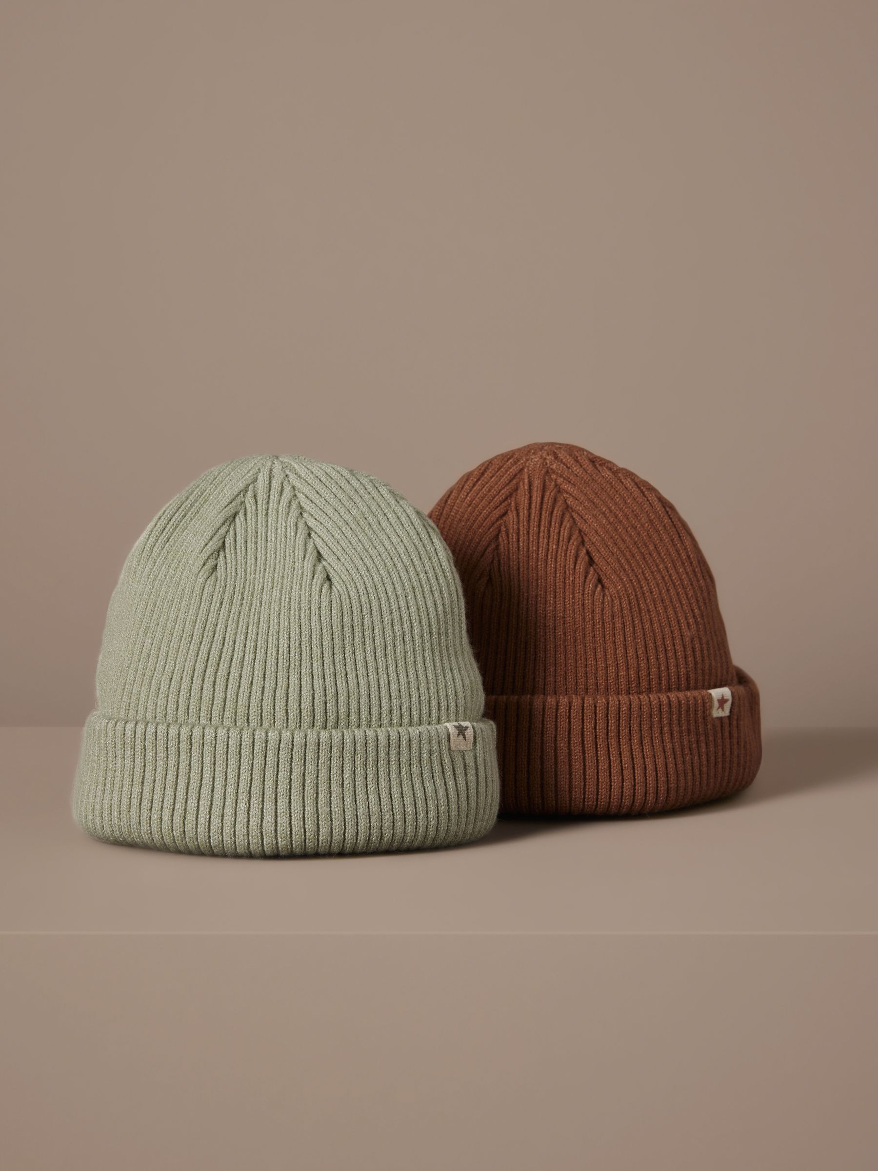 Buy Rust Brown/Sage Green Baby Beanie Hats 2 Pack (0mths-2yrs) from the ...