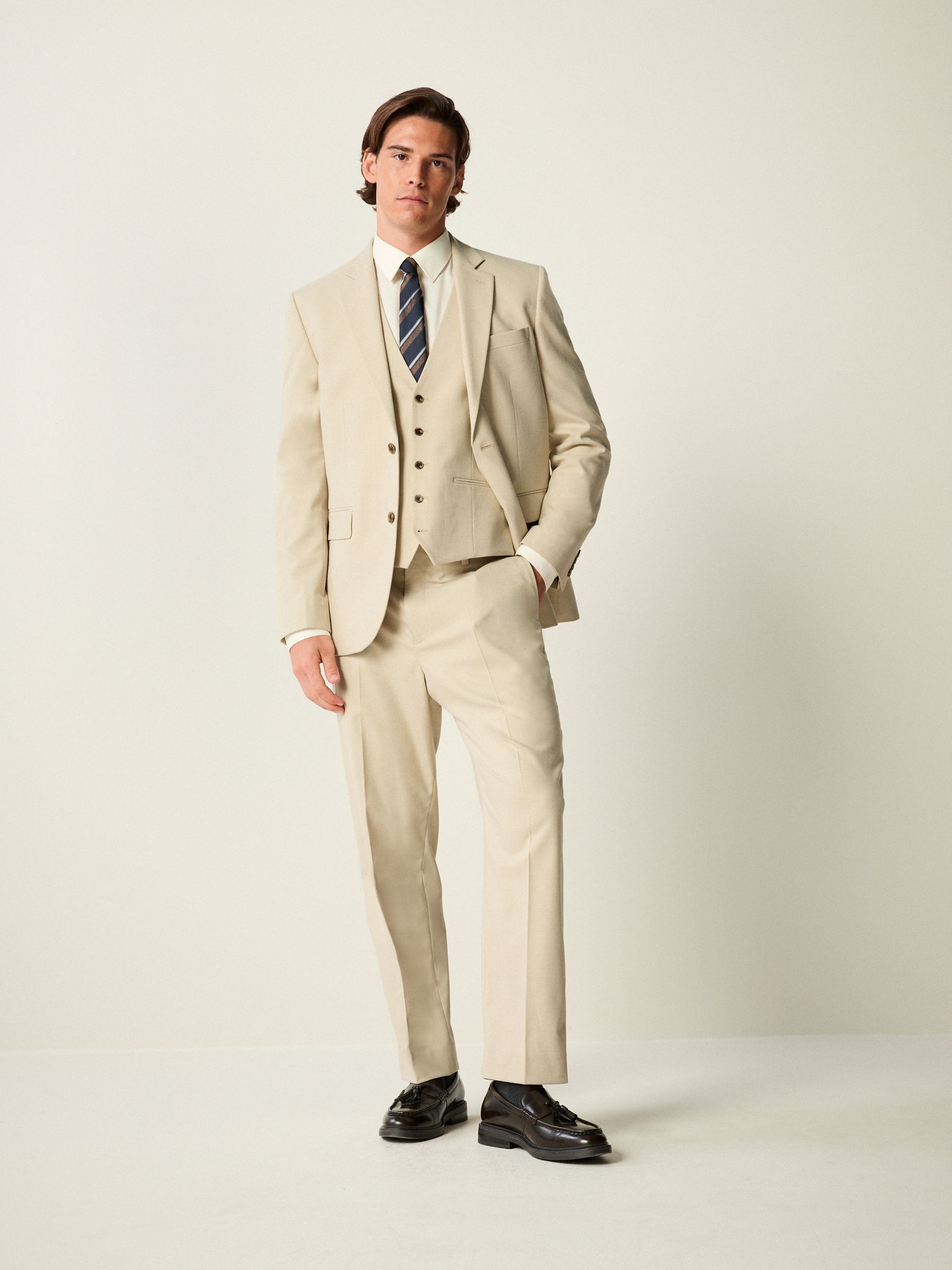 Buy Neutral Slim Fit Flannel Suit Trousers from the Next UK online shop