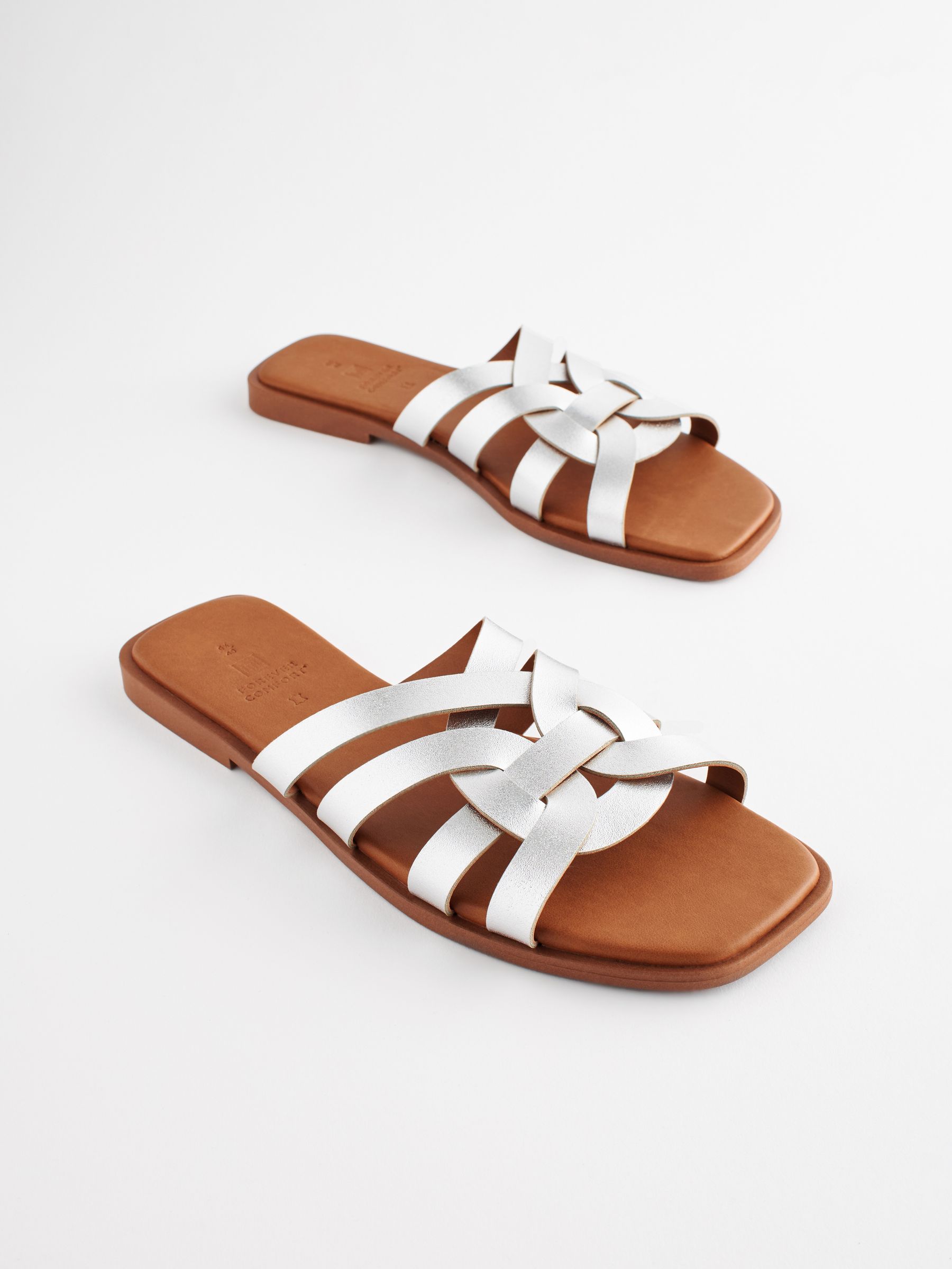 Buy Silver Standard/Wide Fit Forever Comfort® Leather Lattice Mules ...