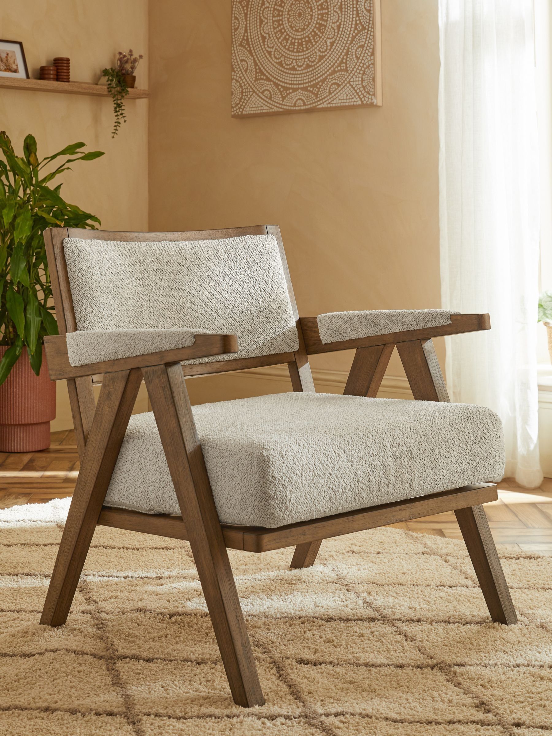 Buy Bronx Frame, Casual Boucle Light Natural Abe Wooden Accent Chair ...