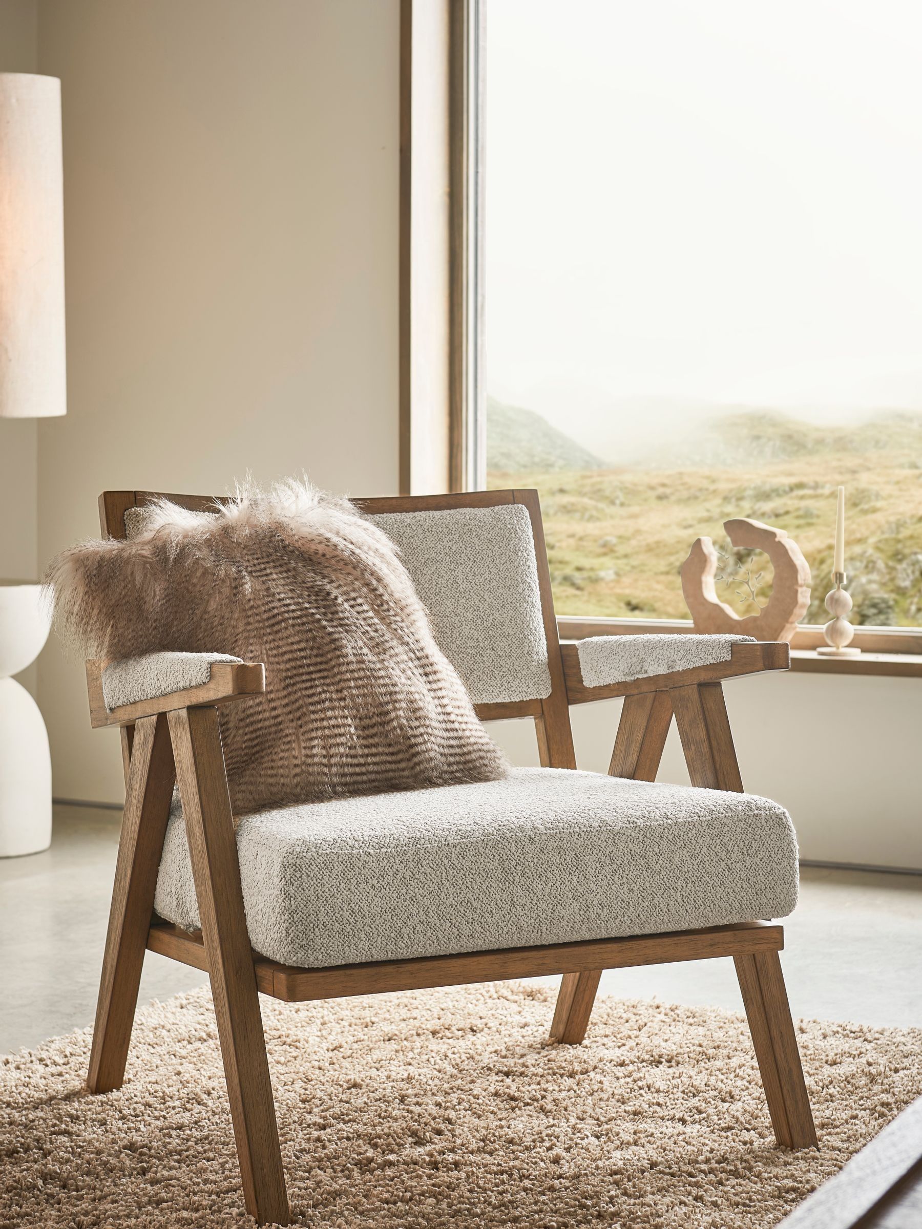 Buy Bronx Frame, Casual Boucle Light Natural Abe Wooden Accent Chair ...