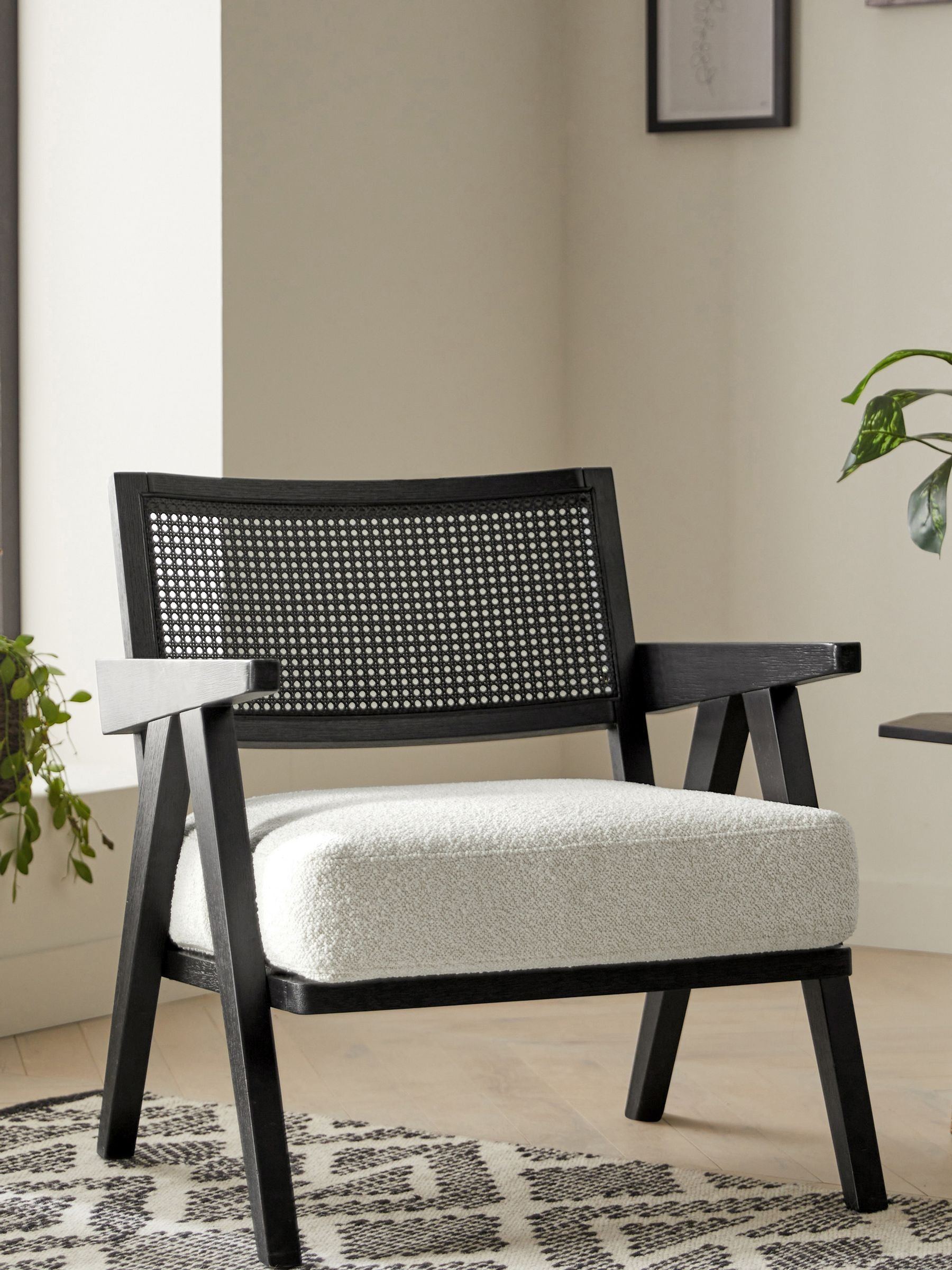 Buy Black Frame, Casual Boucle Oyster Natural Abel Wooden Rattan Accent ...