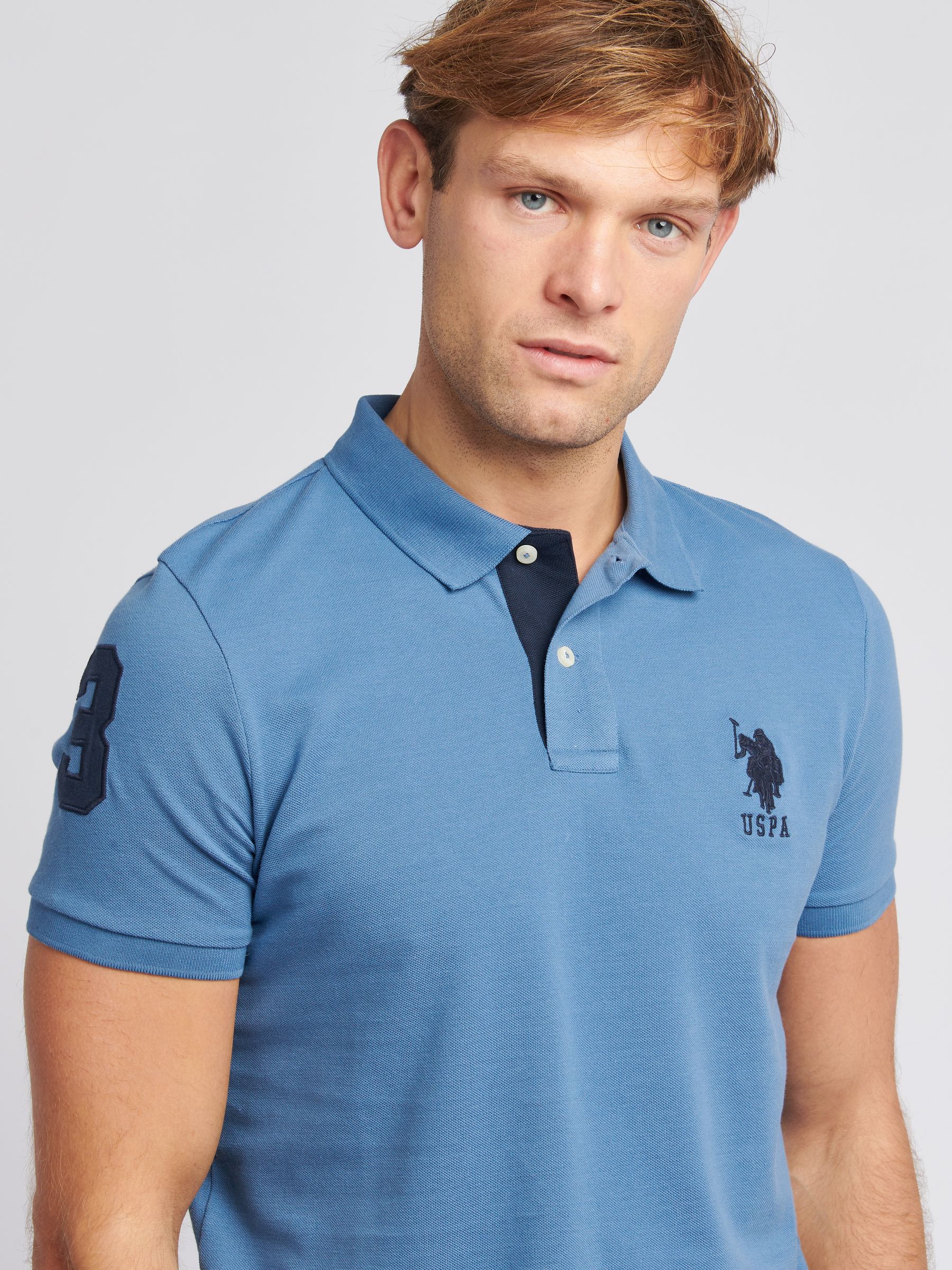 Buy U.S. Polo Assn. Sky Blue Regular Fit Mens Player 3 Pique 100% ...
