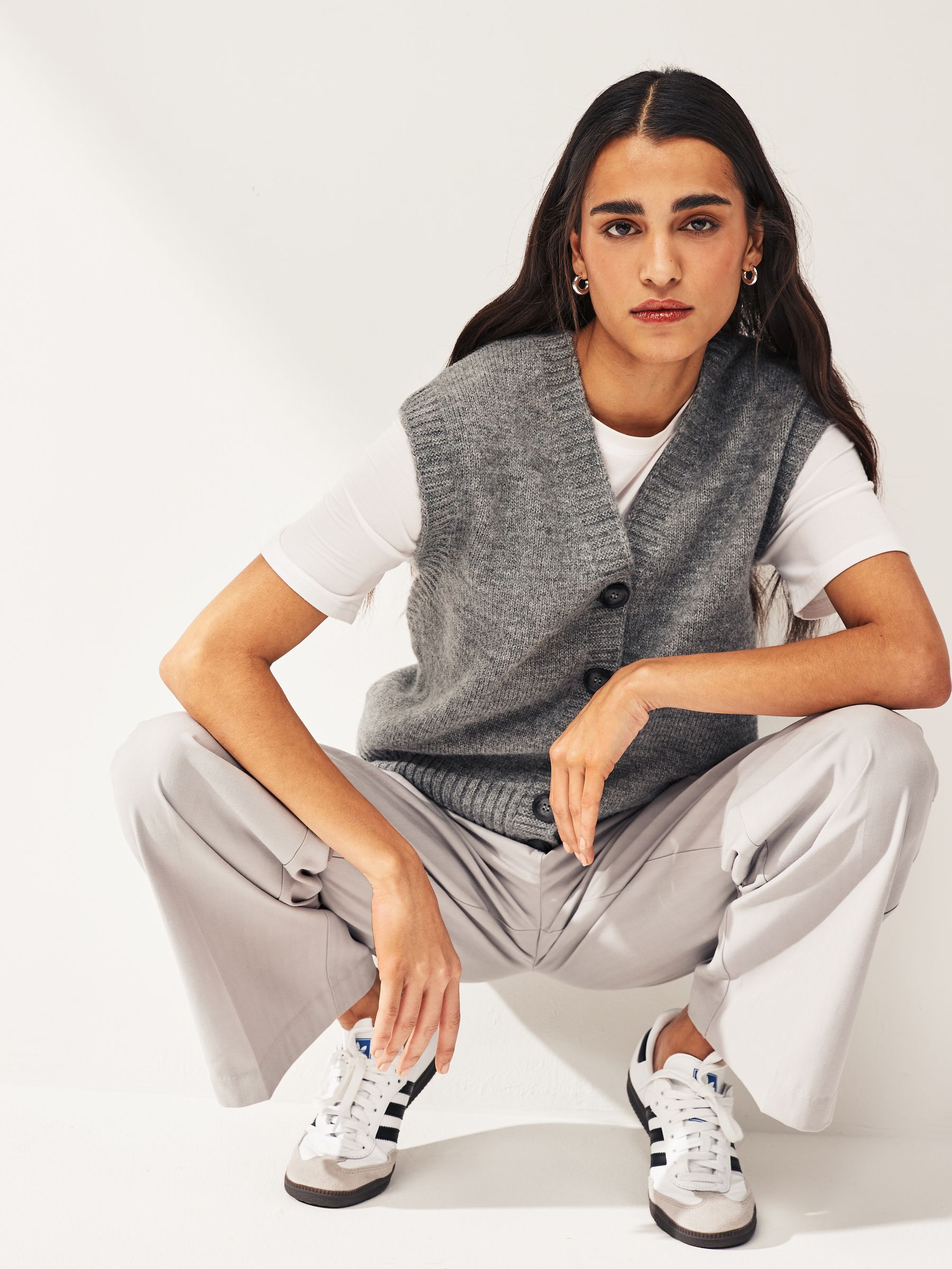 Buy Grey Button Front Knitted Tank Top from the Next UK online shop