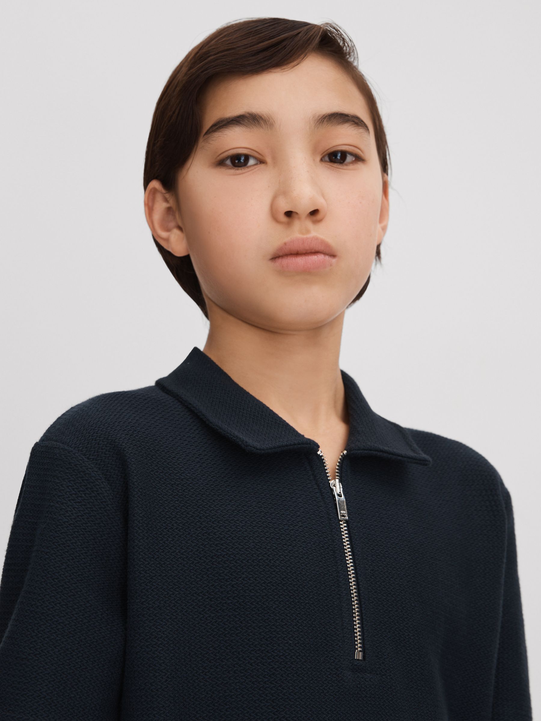Buy Reiss Navy Felix 3-9 yrs Textured Cotton Half-Zip Polo Shirt from ...