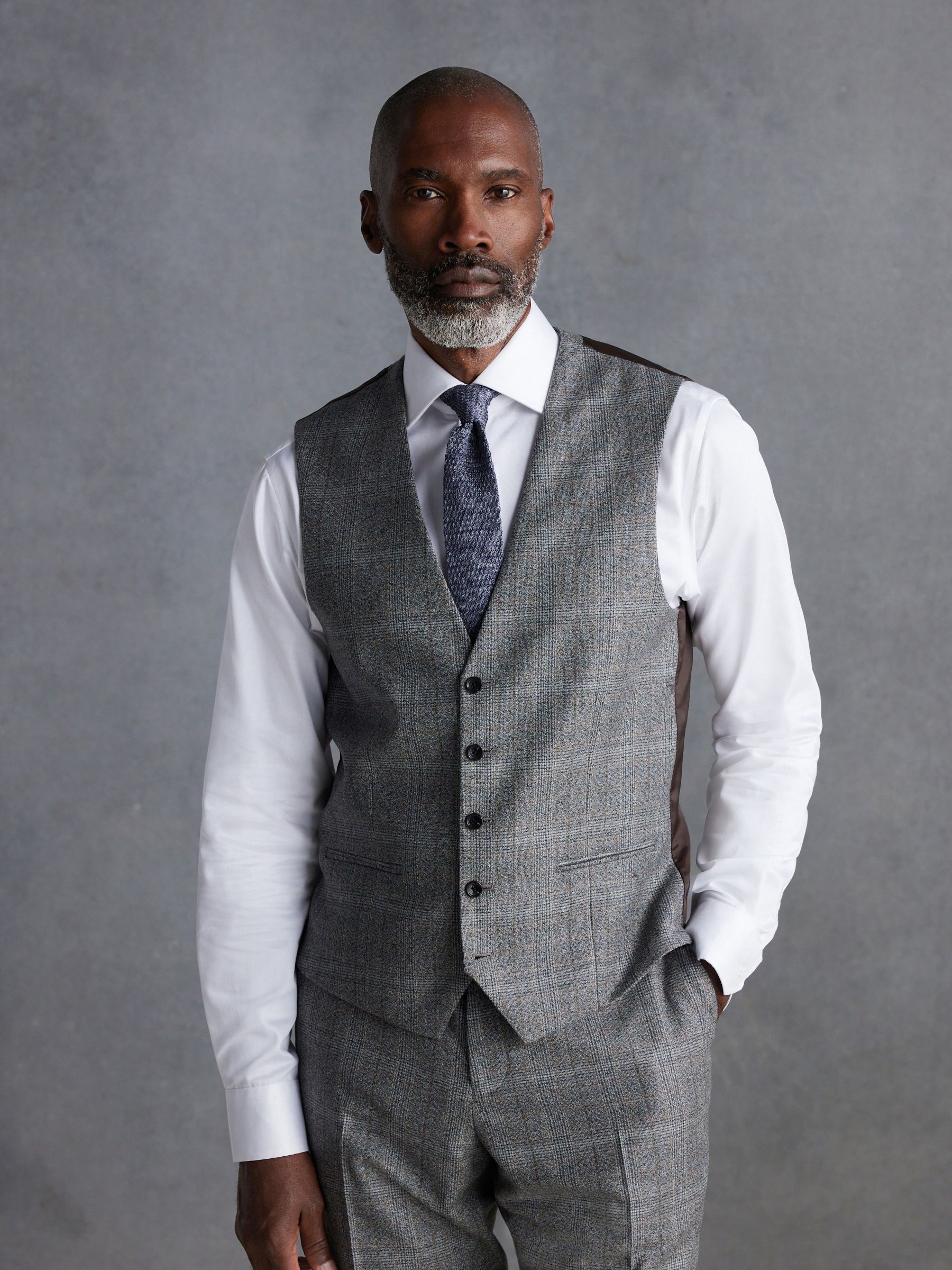 Buy Grey Signature Marzotto Check Italian Wool Suit Waistcoat from the ...