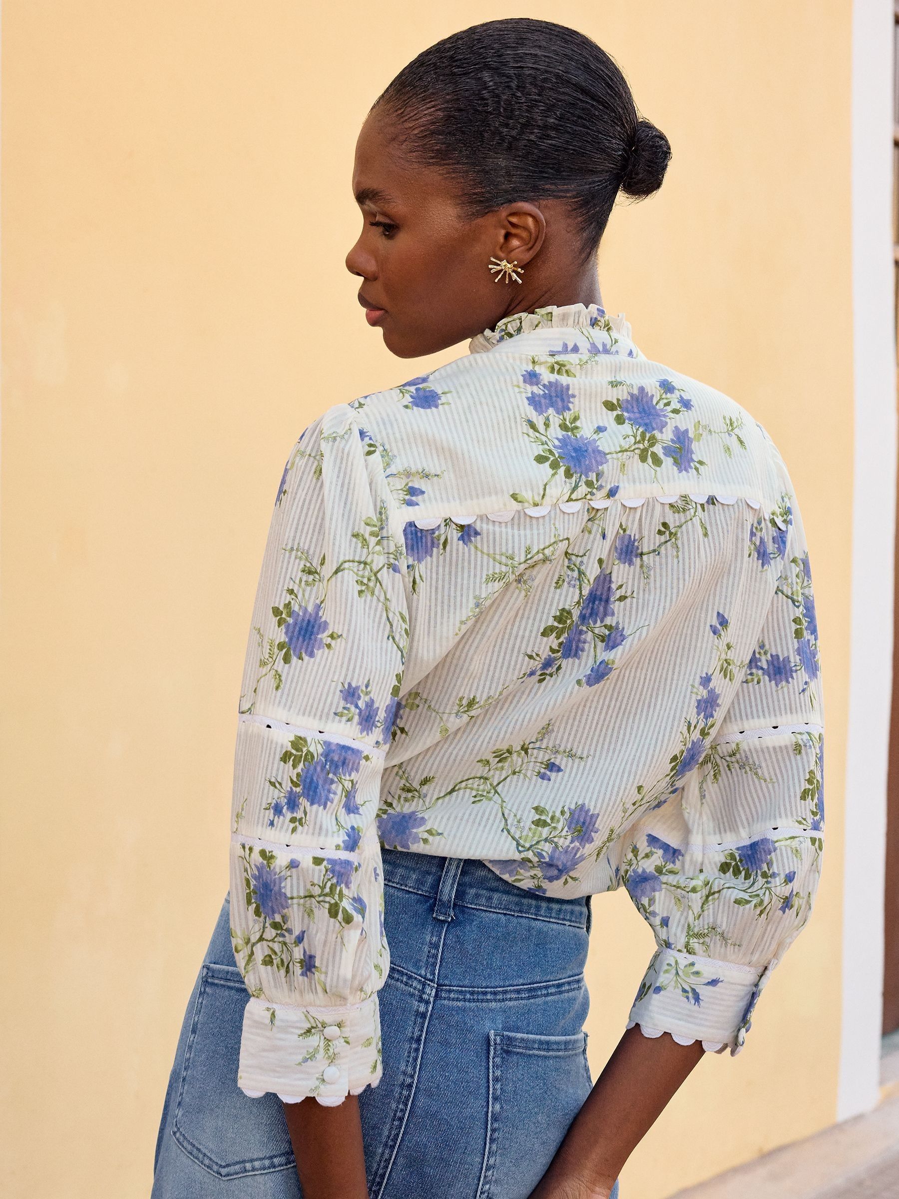 Buy Love & Roses Ivory White Floral V Neck Ric Rac Trim Blouse from the ...