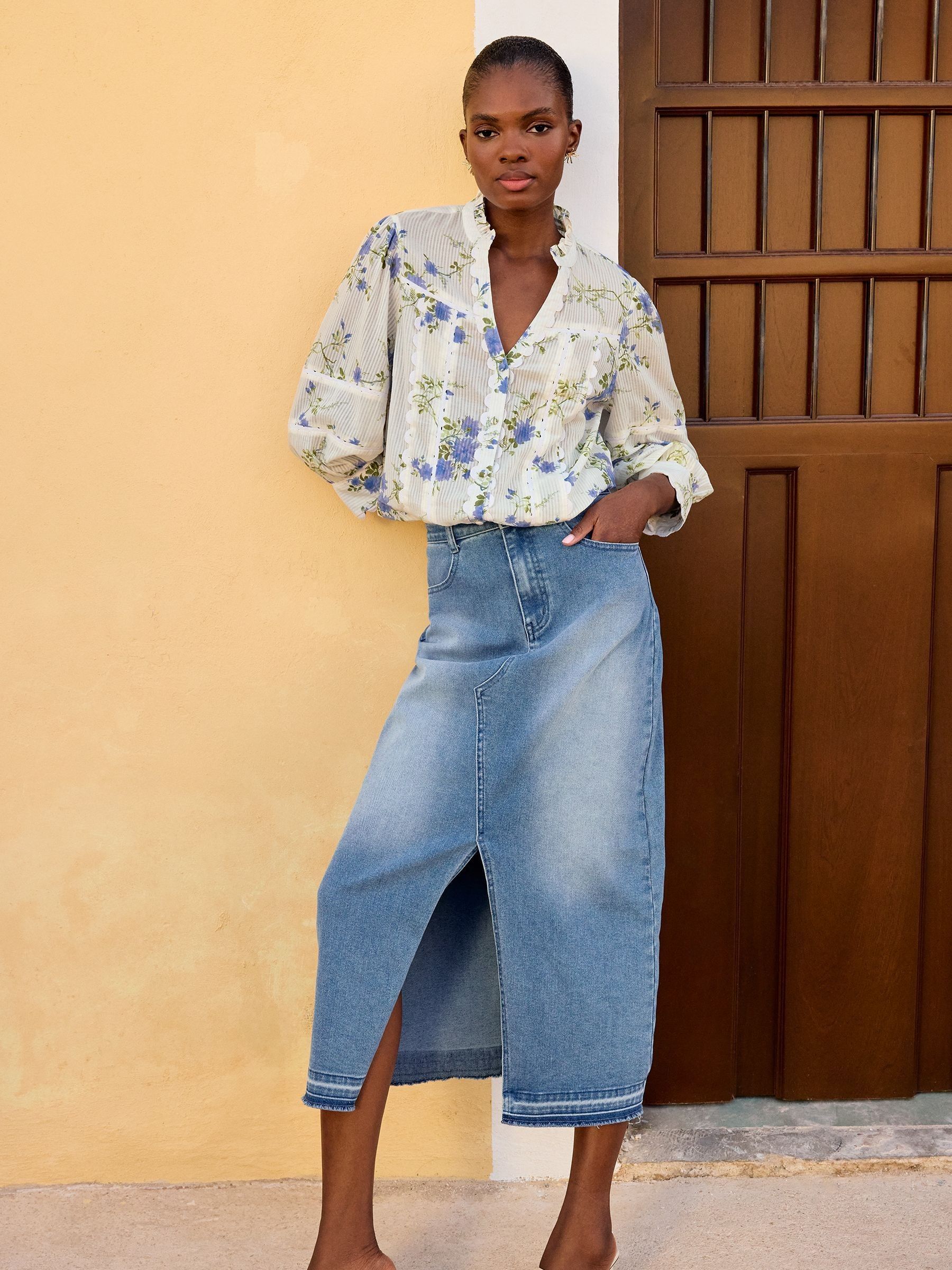 Buy Love & Roses Ivory White Floral V Neck Ric Rac Trim Blouse from the ...