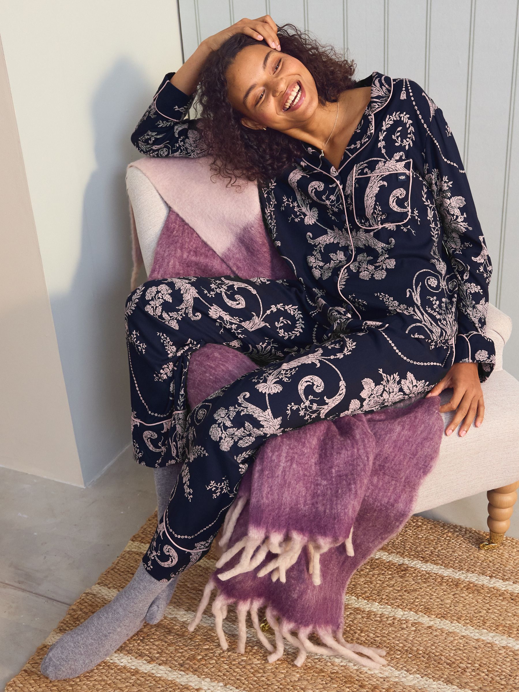 Buy Laura Ashley Navy/Pink Josette Button Through Pyjamas from Next ...