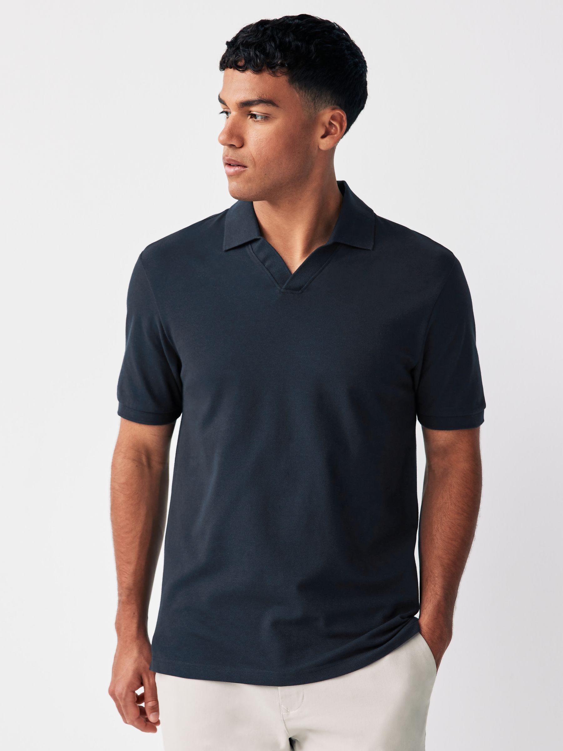 Buy Navy Blue Short Sleeve Cuban Collar Pique Polo Shirt from Next ...