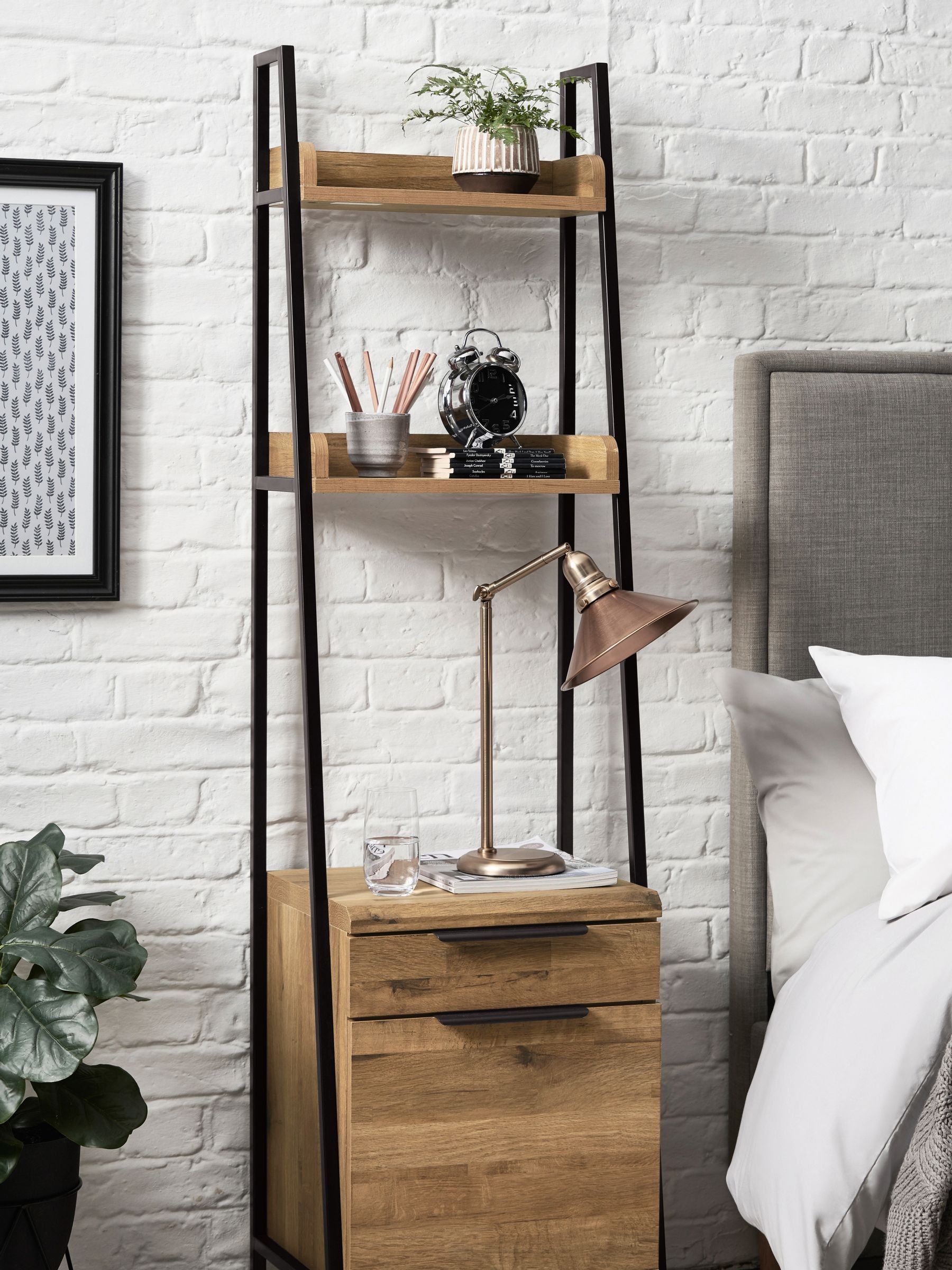 Buy Dark Bronx Oak Effect Ladder Bedside Table from the Next UK online shop