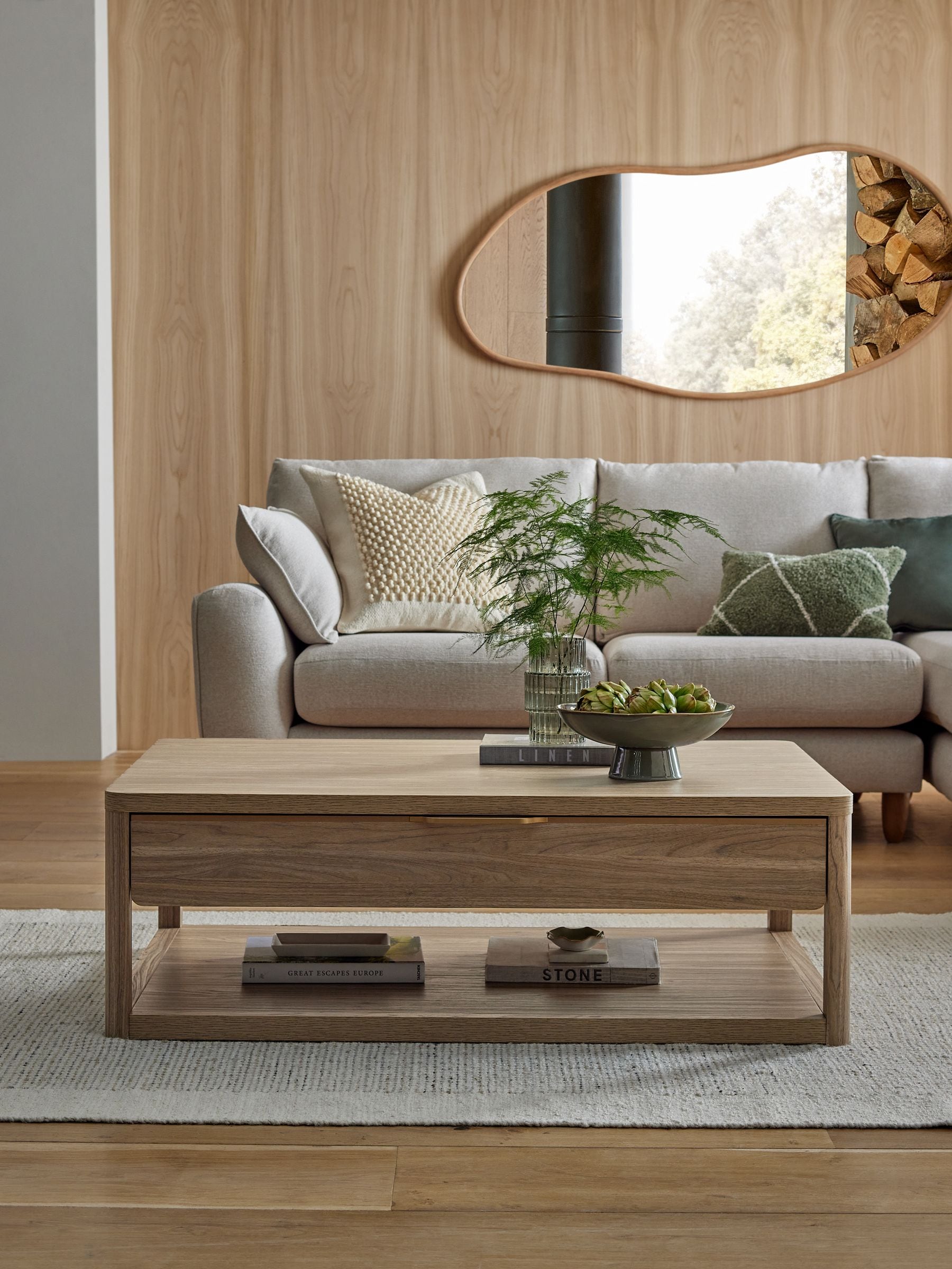 Light wood coffee table with storage store