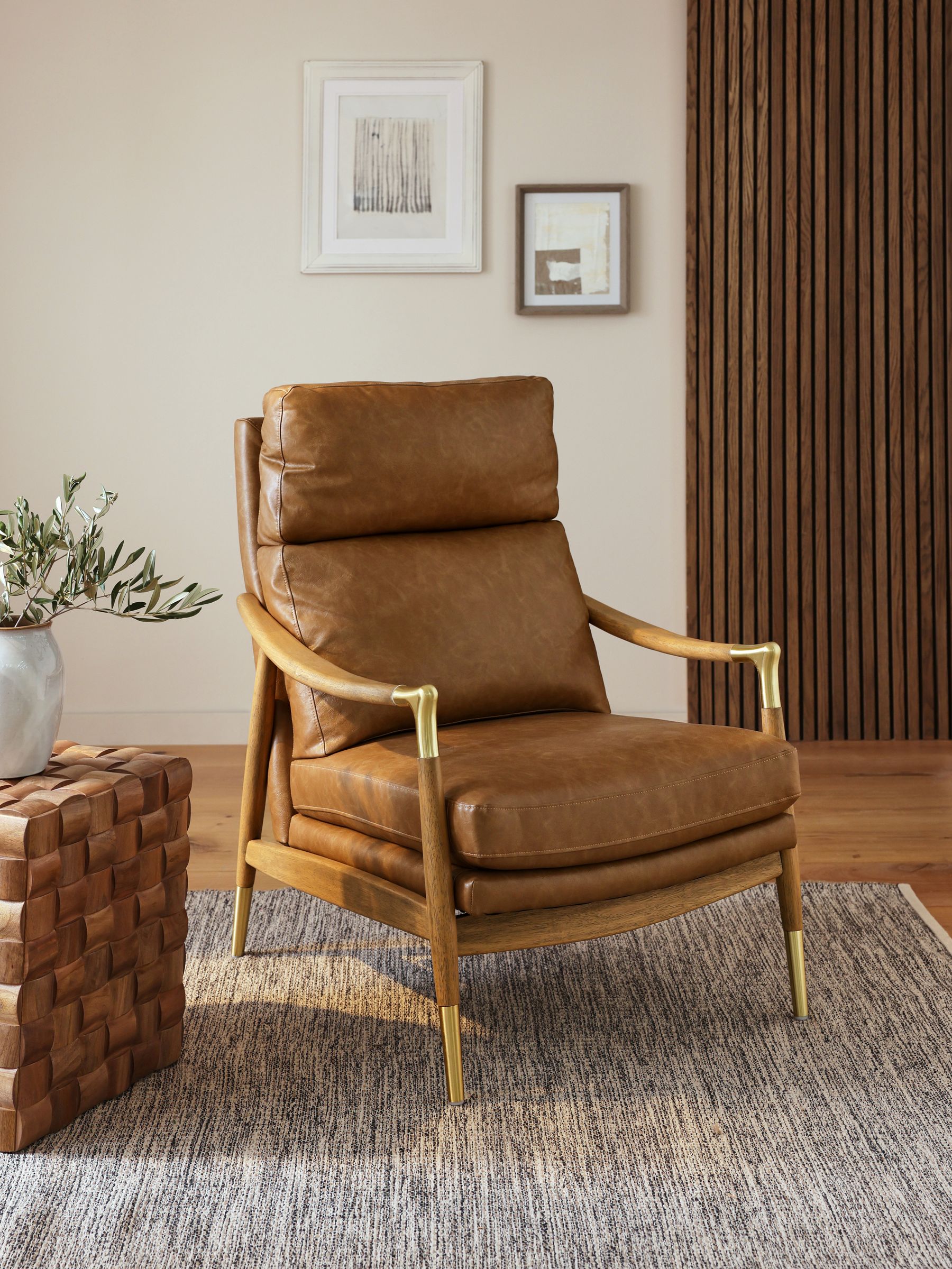 Buy Vintaged Faux Leather Light Brown Flinton High Back Wooden Accent ...