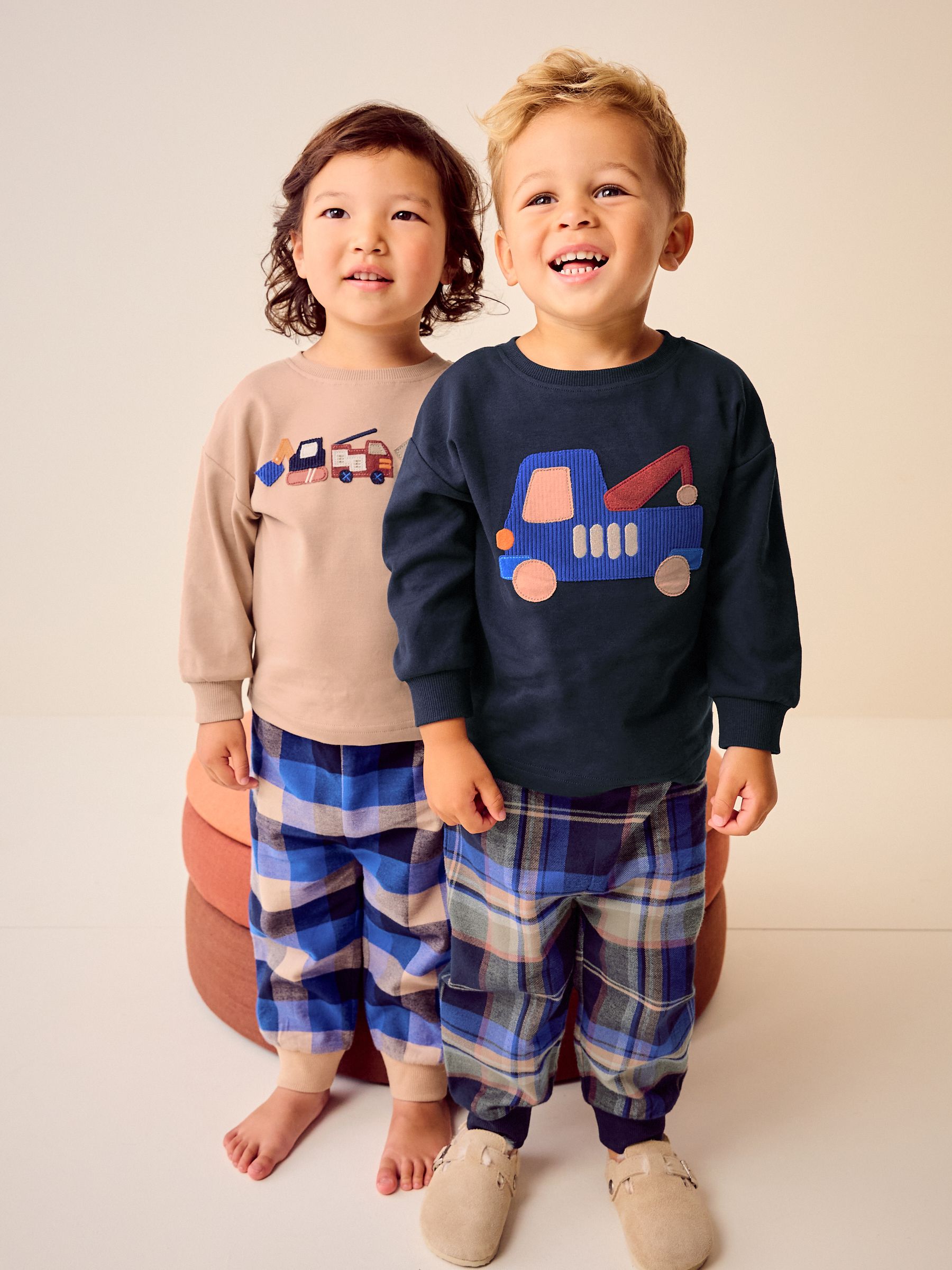 Buy Blue/Neutral Transport Woven Bottom Check Pyjamas 2 Pack (9mths ...