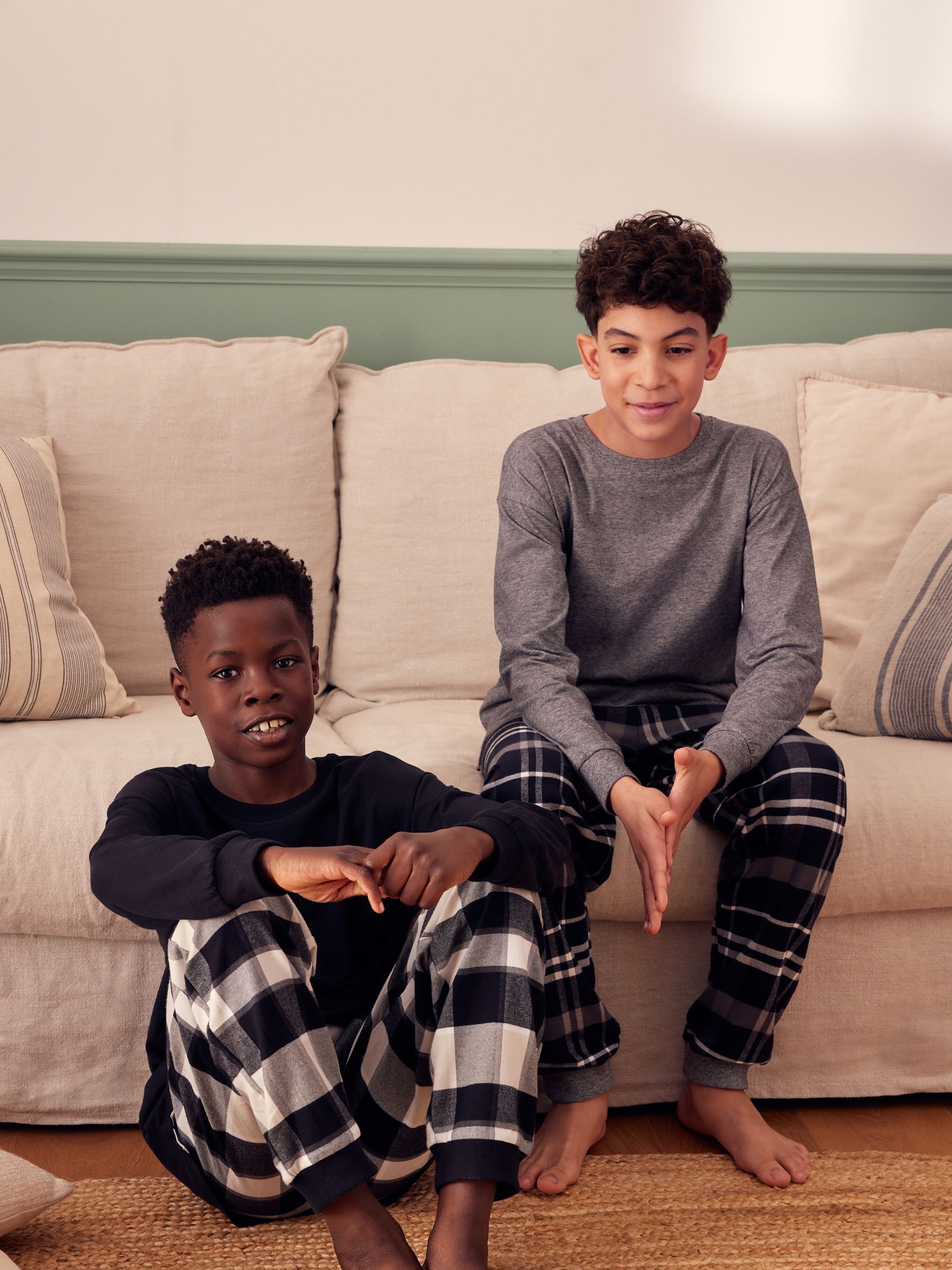 Buy Monochrome Long Sleeve Woven Check Pyjamas 2 Pack (3-16yrs) from ...