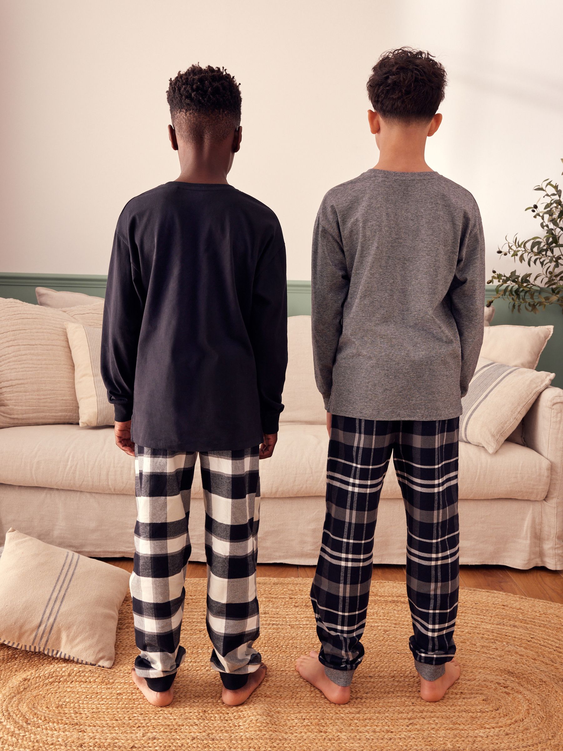 Buy Monochrome Long Sleeve Woven Check Pyjamas 2 Pack (3-16yrs) from ...