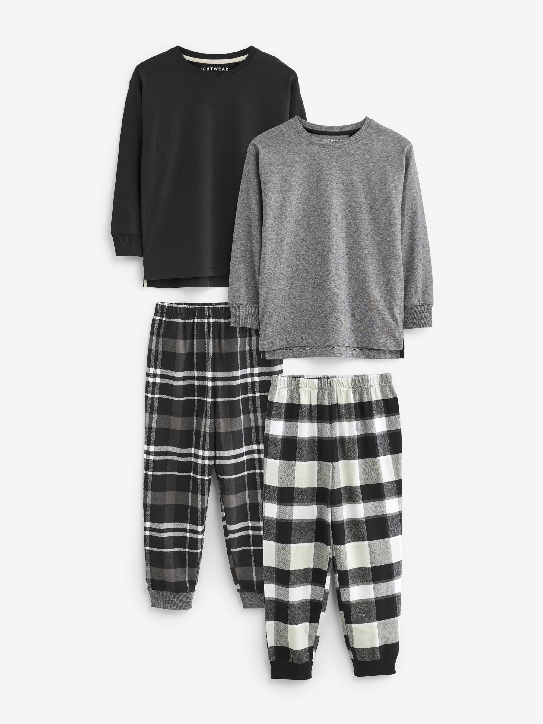 Buy Monochrome Long Sleeve Woven Check Pyjamas 2 Pack (3-16yrs) from ...