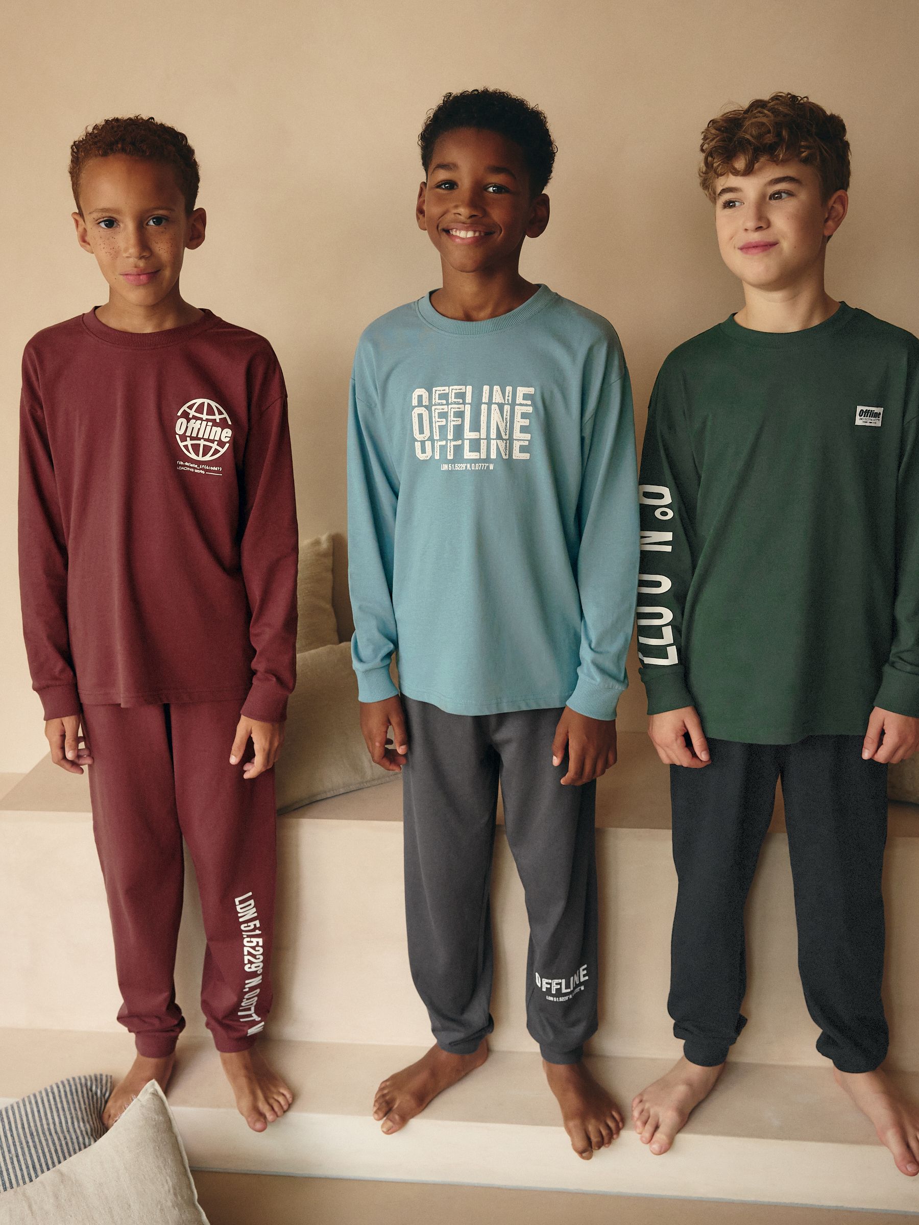 Buy Blue/Grey Text Long Leg Pyjamas 3 Pack (3-16yrs) from the Next UK ...