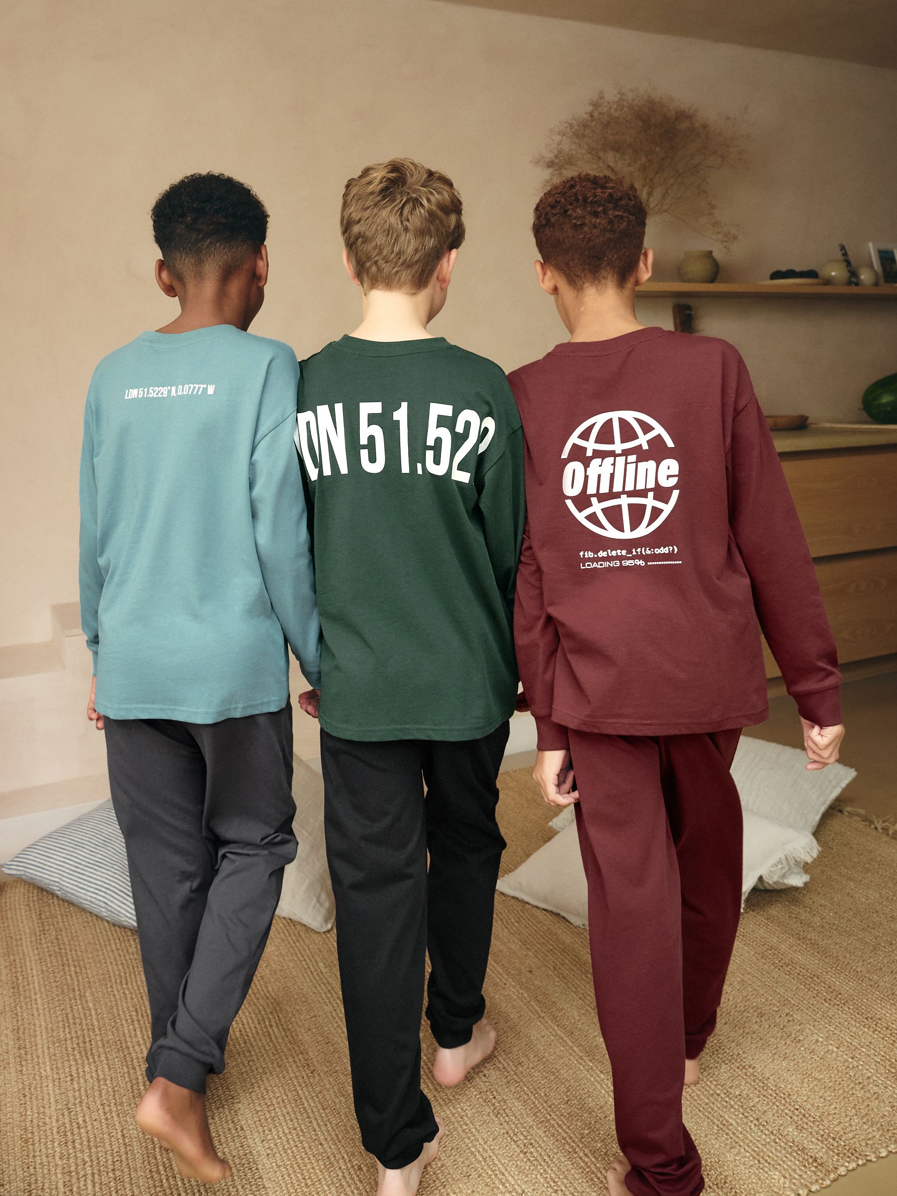 Buy Blue/Grey Text Long Leg Pyjamas 3 Pack (3-16yrs) from Next Hong Kong