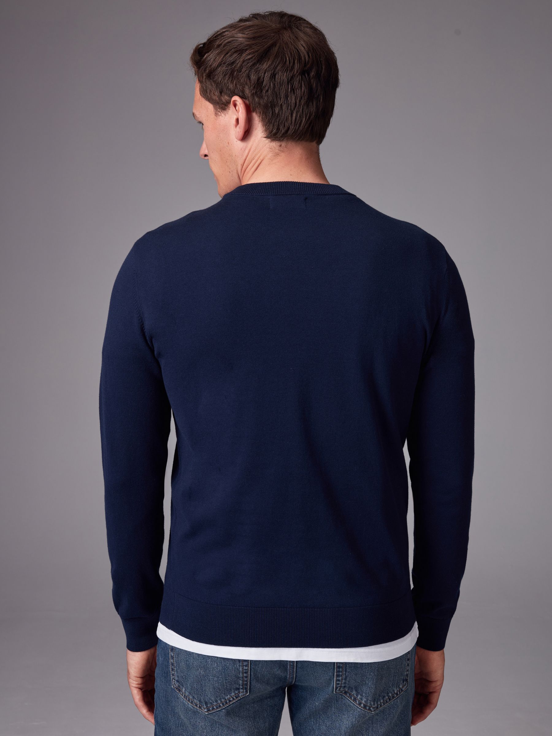 Buy Navy Blue Stag Logo Regular Fit Cotton Rich Crew Jumper from the ...