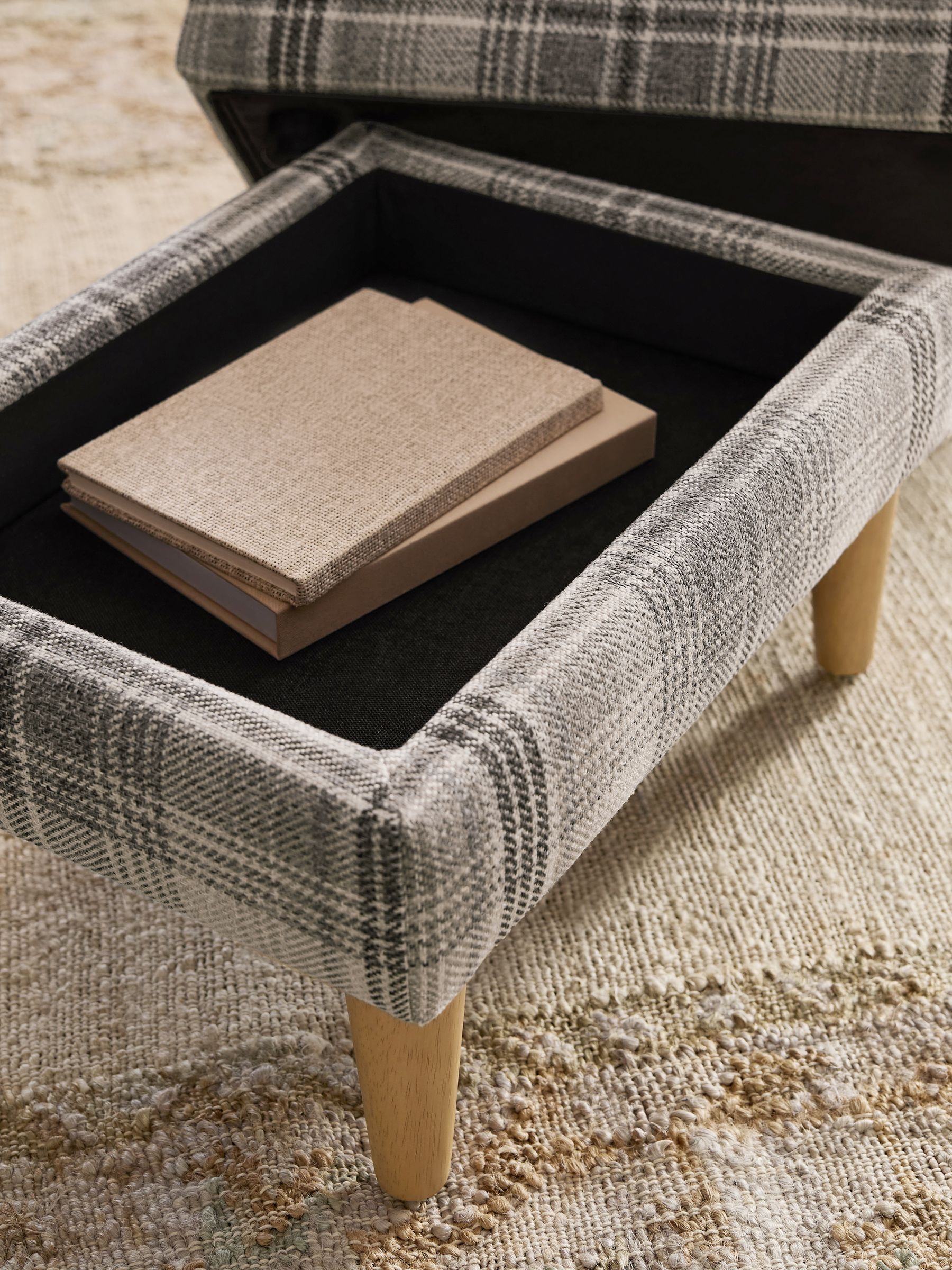 Buy Versatile Check Nevis Grey Sherlock Storage Footstool from the Next ...
