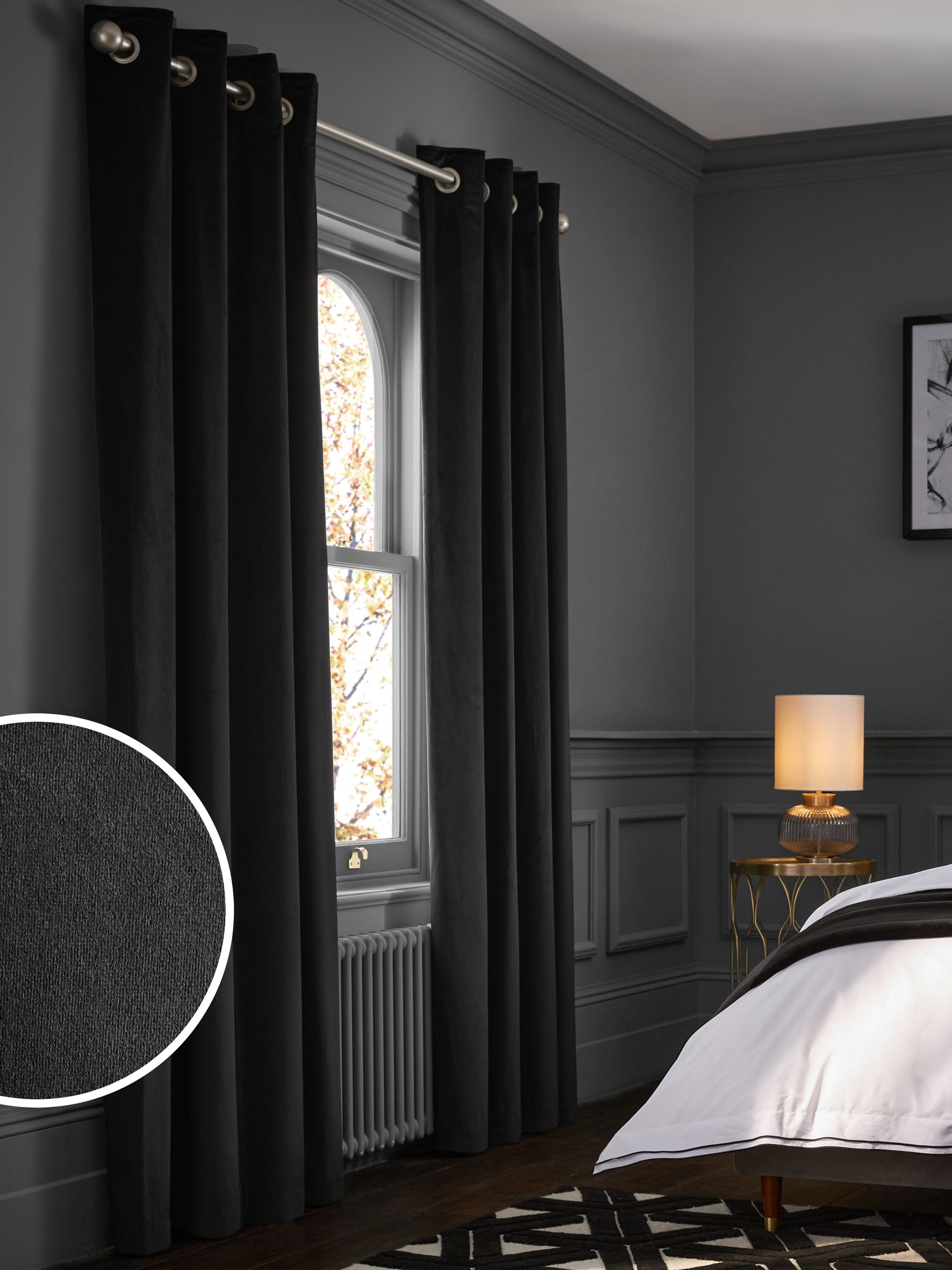 Black Matte Velvet Blackout Thermal Eyelet Curtains