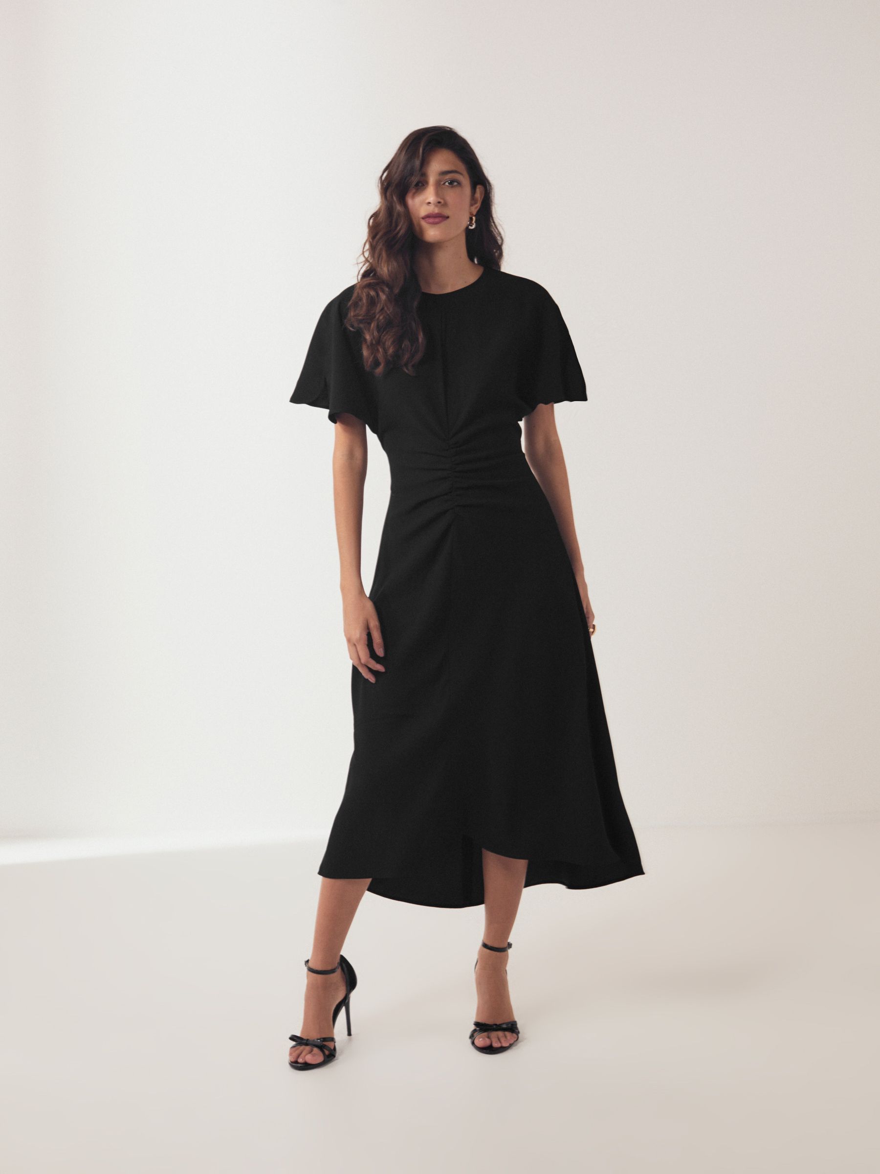 Buy Black Short Sleeve Ruched Midi Dress from the Next UK online shop