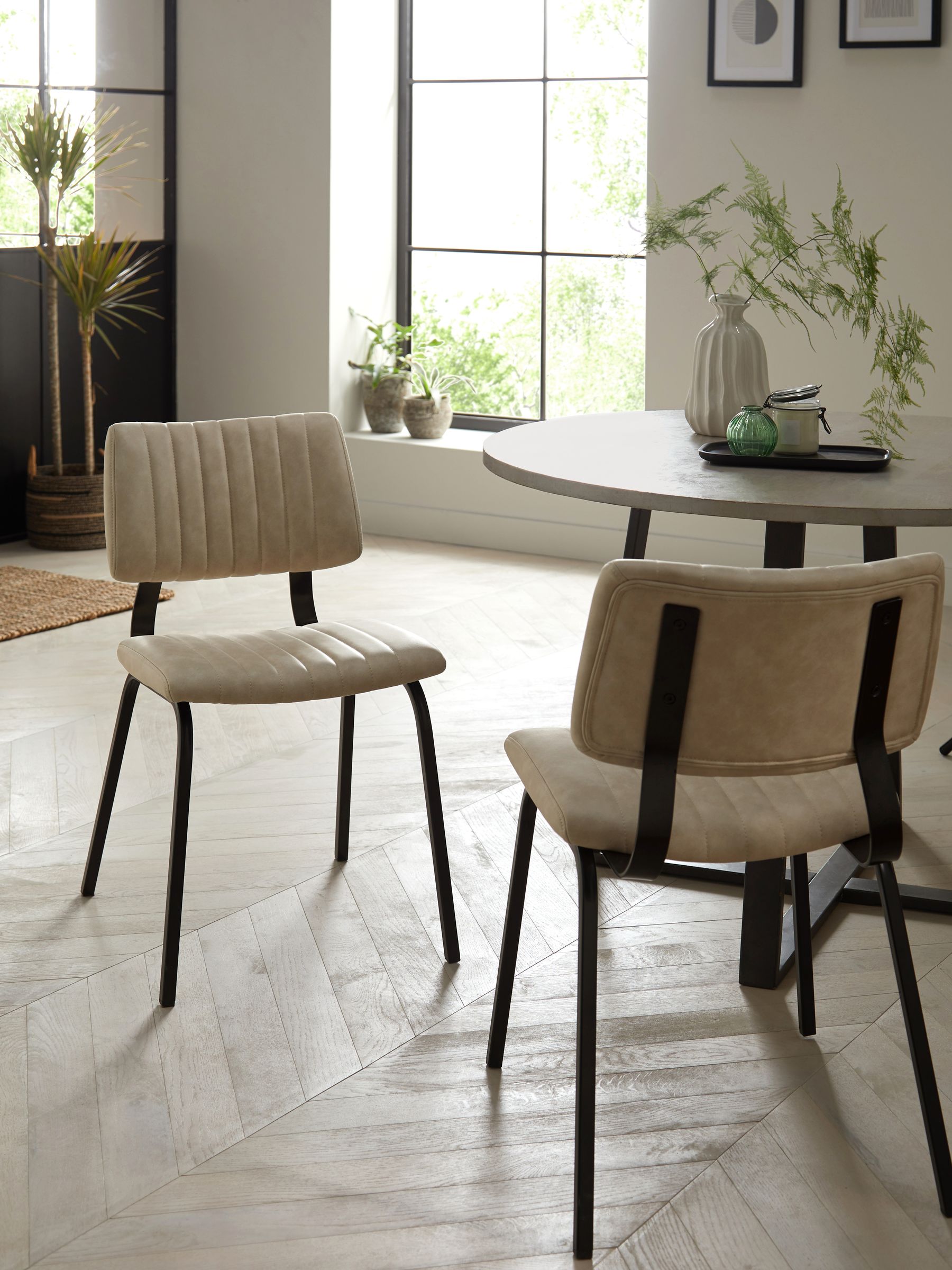 Buy Set of 2 Arona Faux Leather Natural Aiden Black Leg Dining Chairs ...