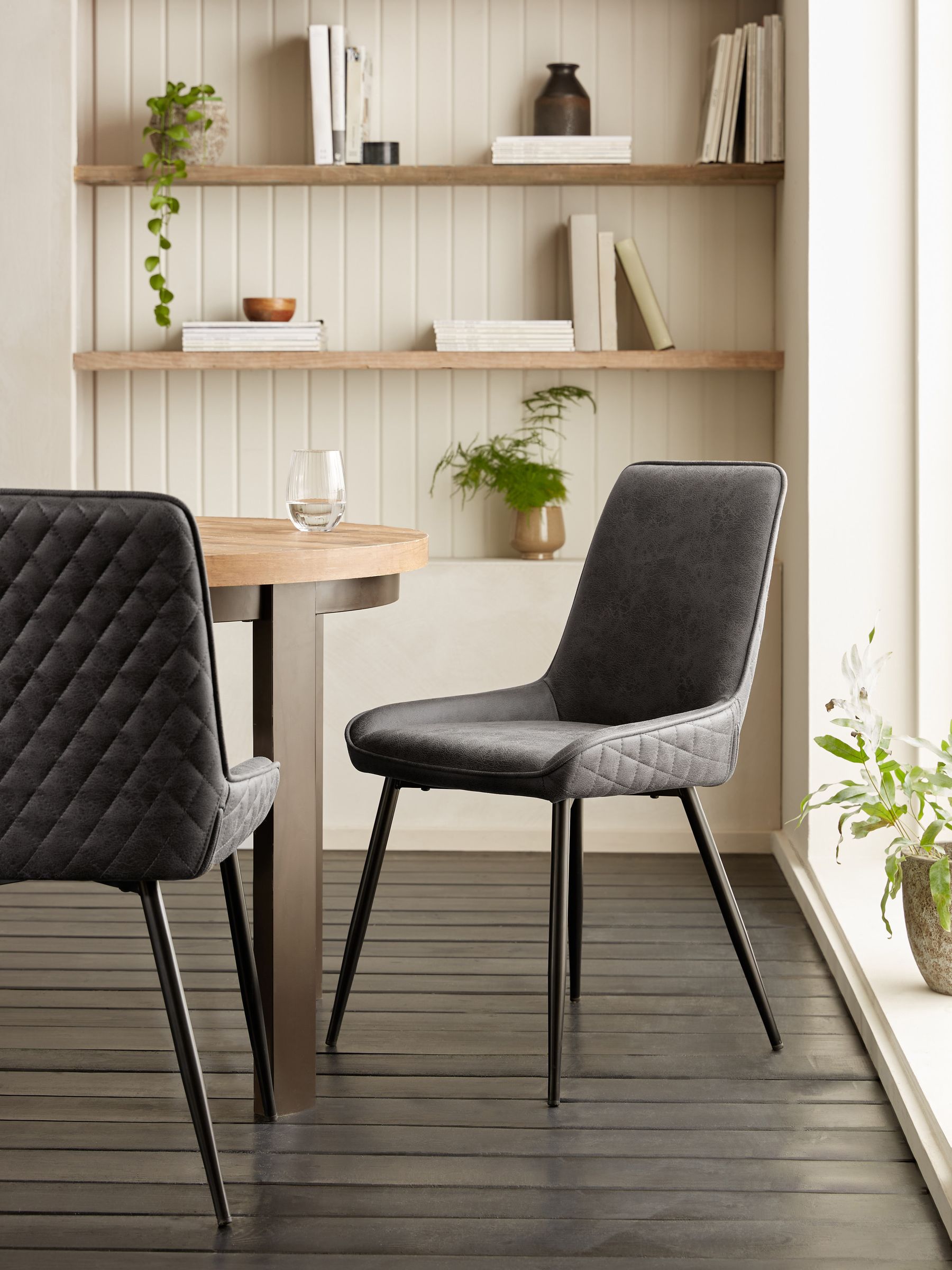 Buy Set of 2 Monza Faux Leather Dark Grey Hamilton Black Leg Dining ...