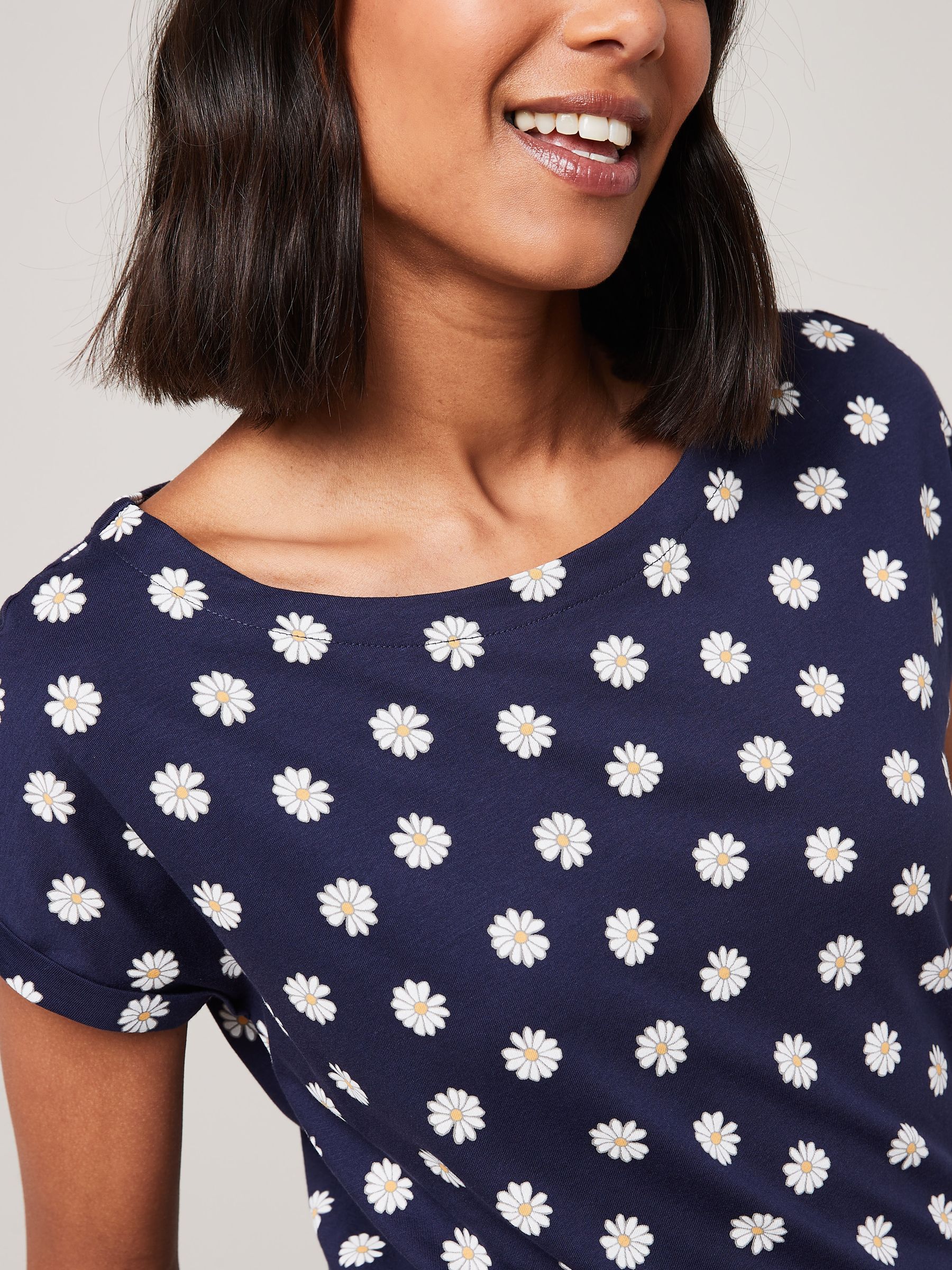 Buy White/Blue/Daisy Print Cap Sleeve 100% Cotton T-Shirts 3 Pack from ...