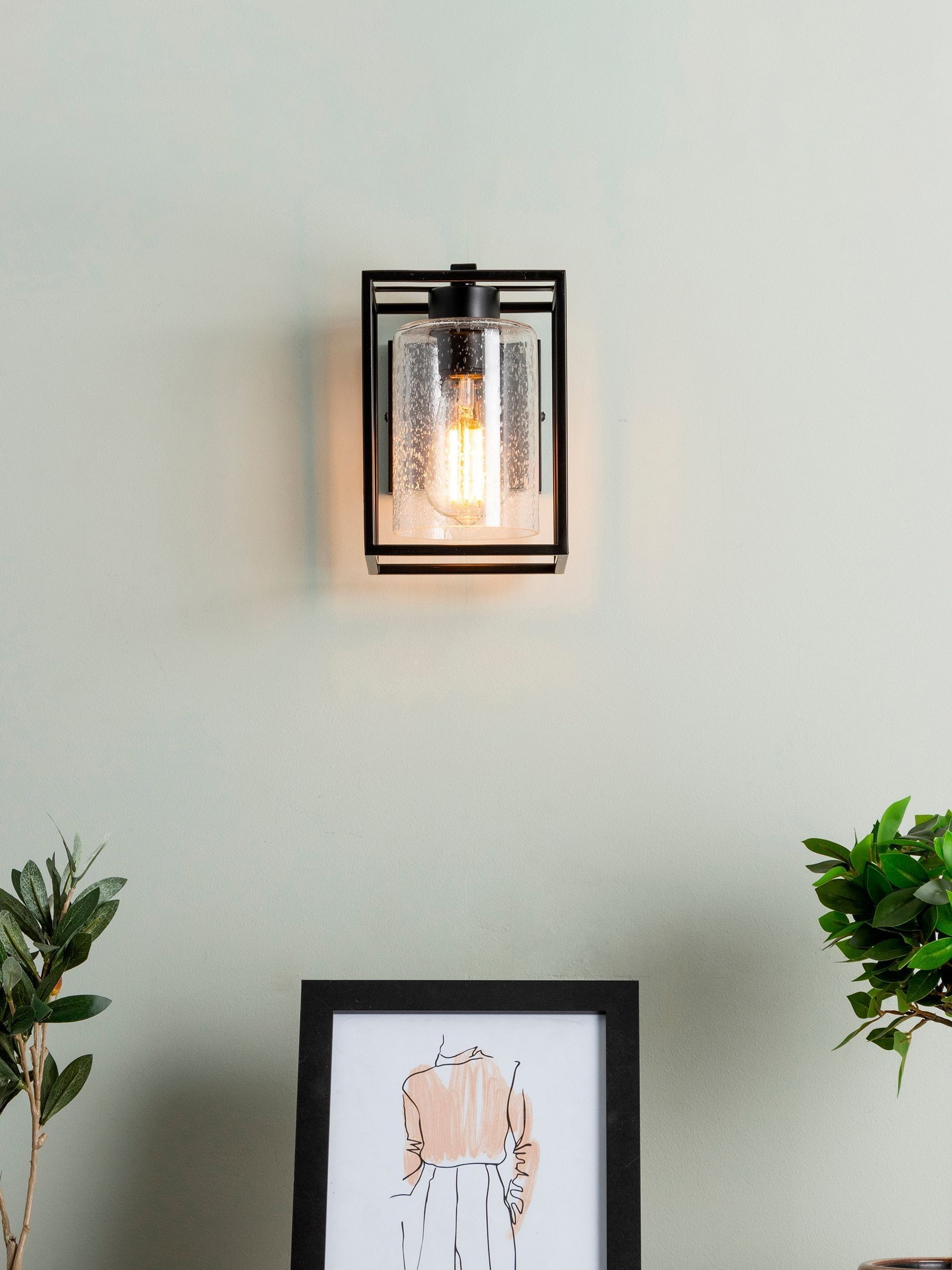 Buy BHS Black Hardy 1 Light Cage Wall Light with Bubble Glass from the ...