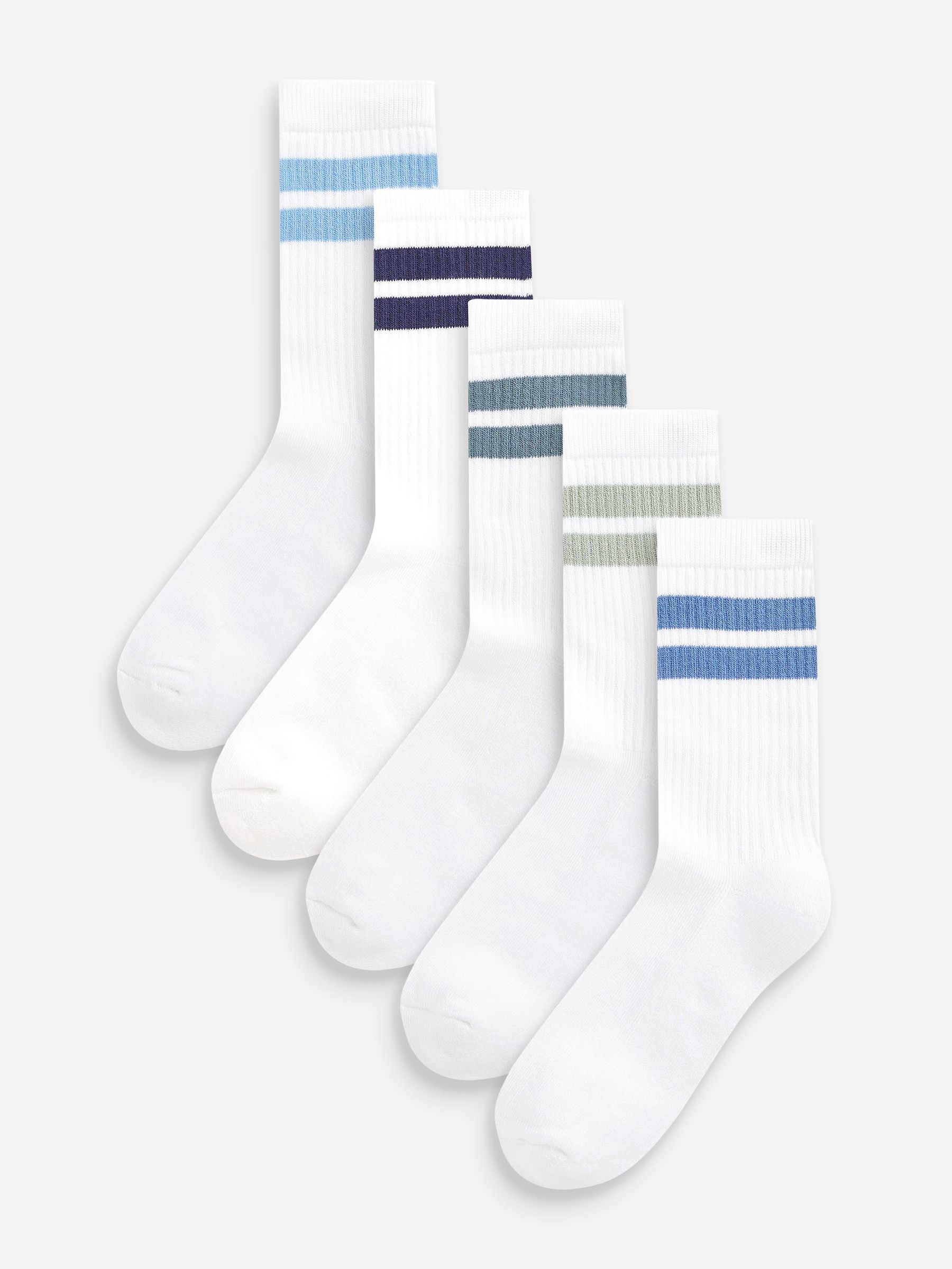 Buy White/Blue Cushioned Footbed Cotton Rich Ribbed Tipped Socks 5 Pack ...