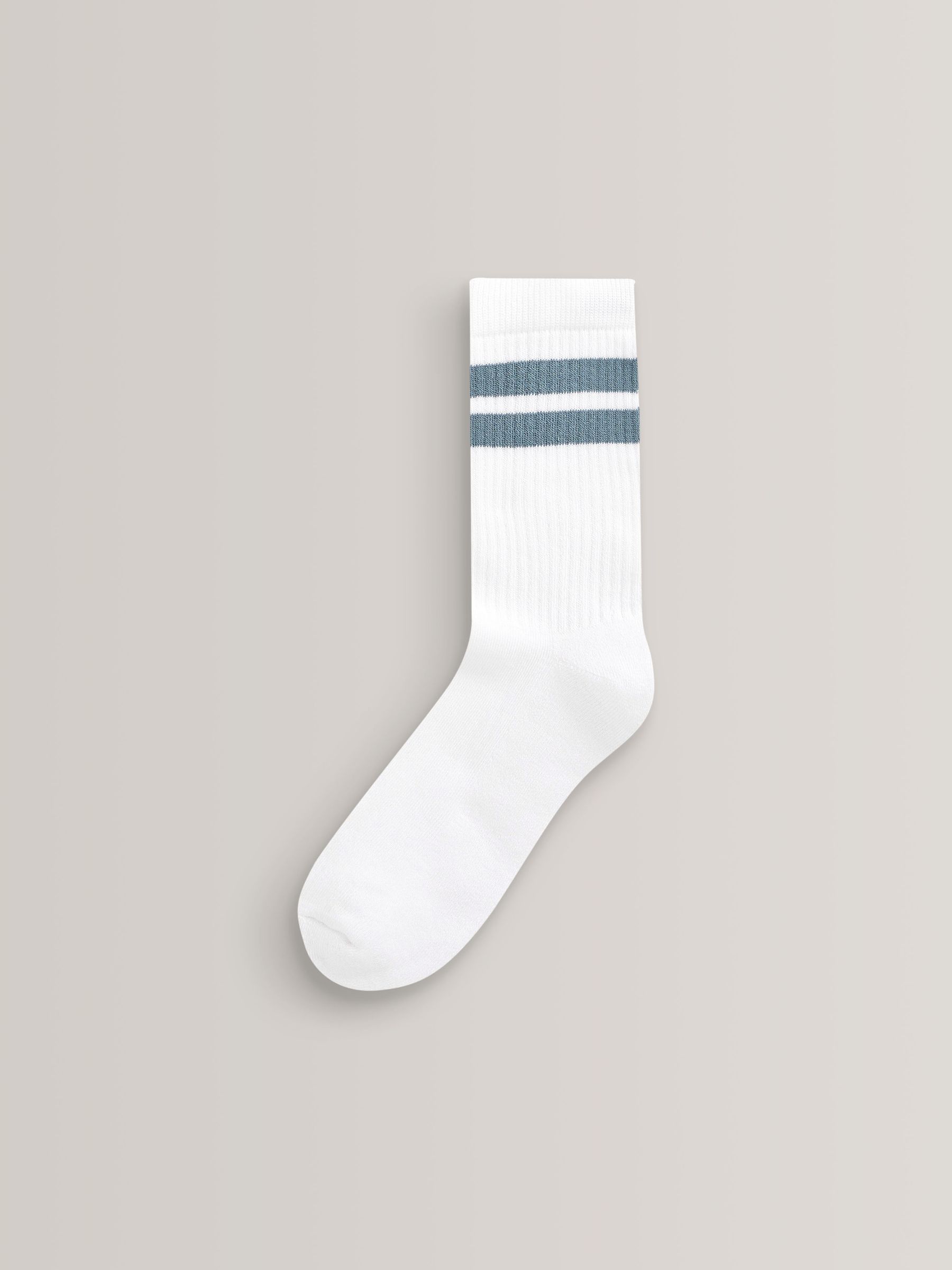 Buy White/Blue Cushioned Footbed Cotton Rich Ribbed Tipped Socks 5 Pack ...