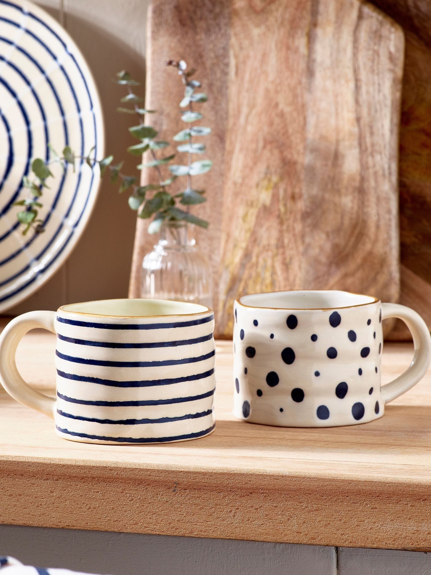 Buy Set of 2 Navy Blue Spot and Stripe Mugs from the Next UK online shop