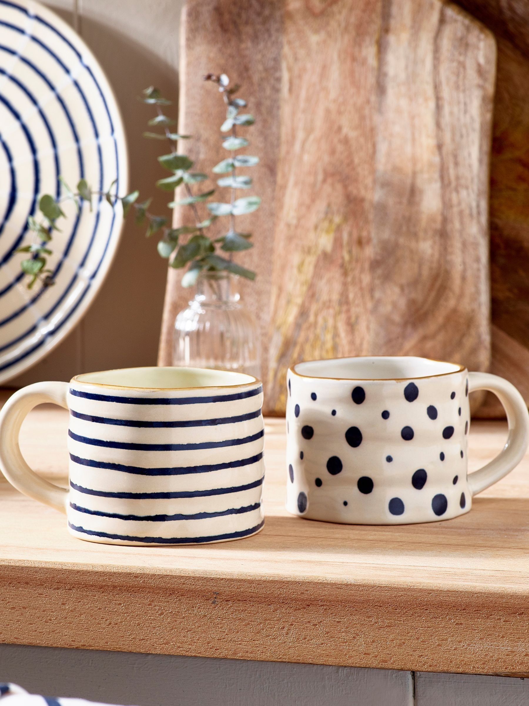Buy Set of 2 Navy Blue Spot and Stripe Mugs from the Next UK online shop