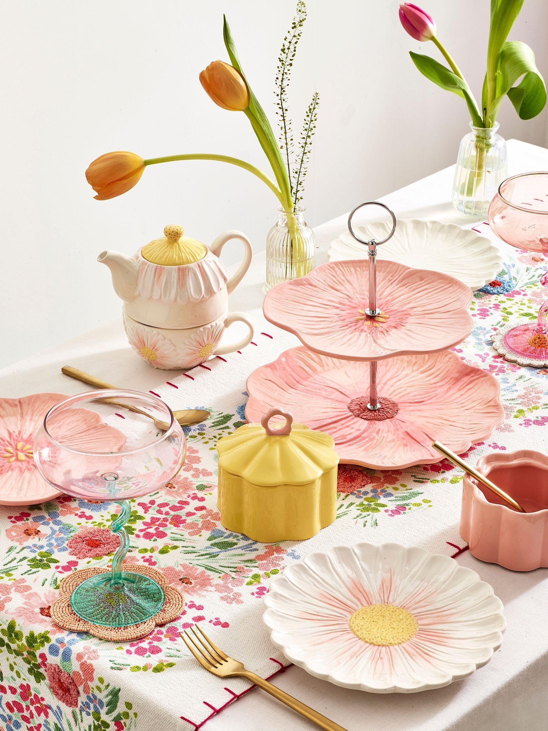 Buy Pink Two Tier Flower Cake Stand from Next Australia