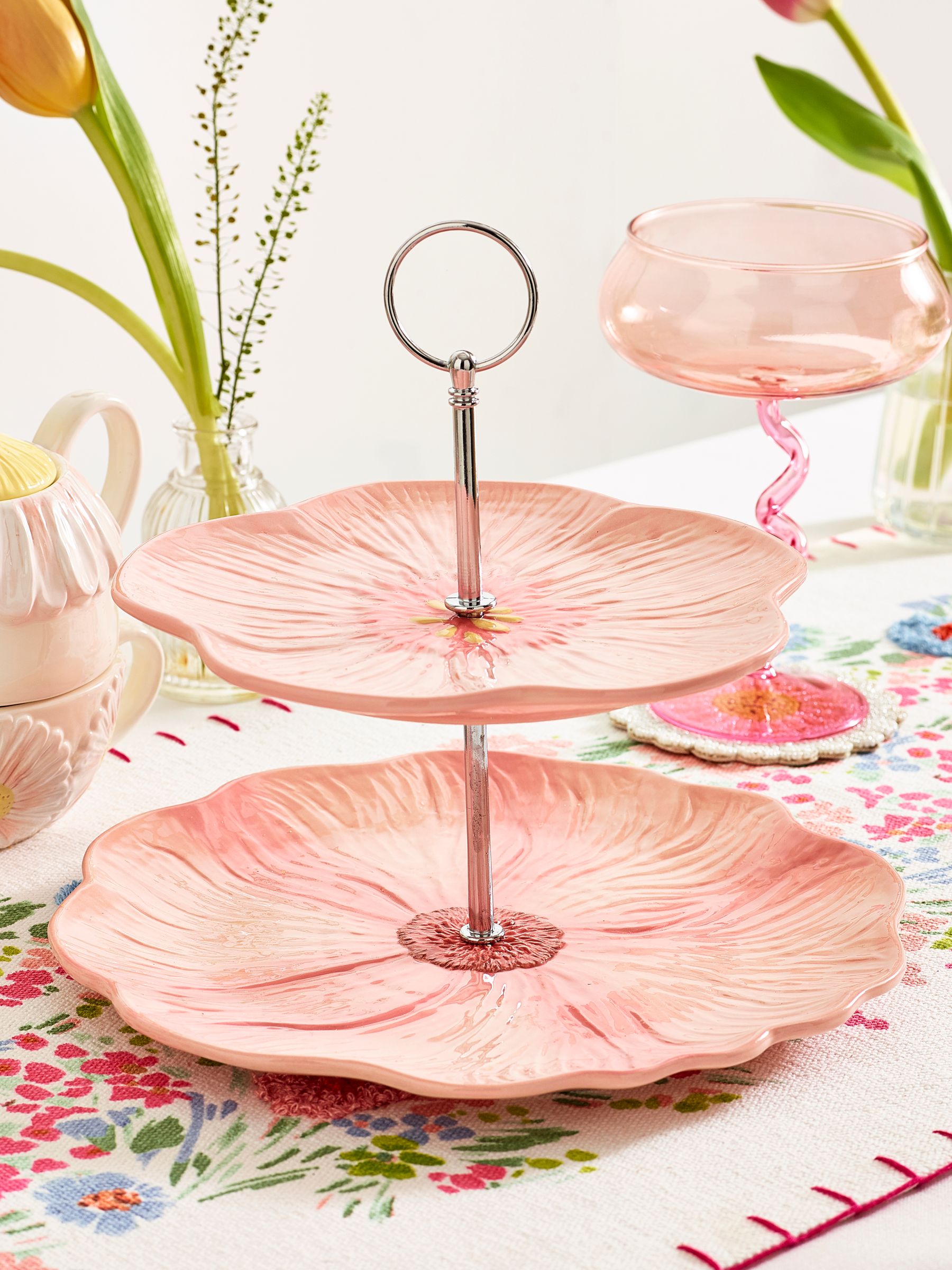 Buy Pink Two Tier Flower Cake Stand from Next Australia