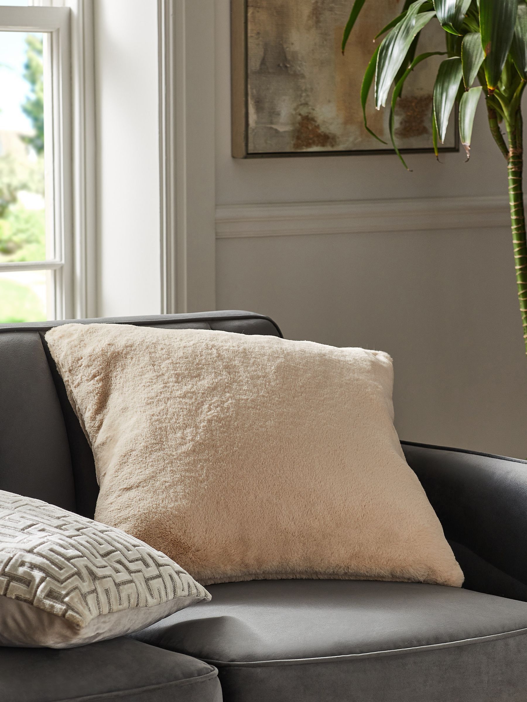 Buy Light Natural Soft To Touch Plush 50 x 50cm Faux Fur Cushion from ...