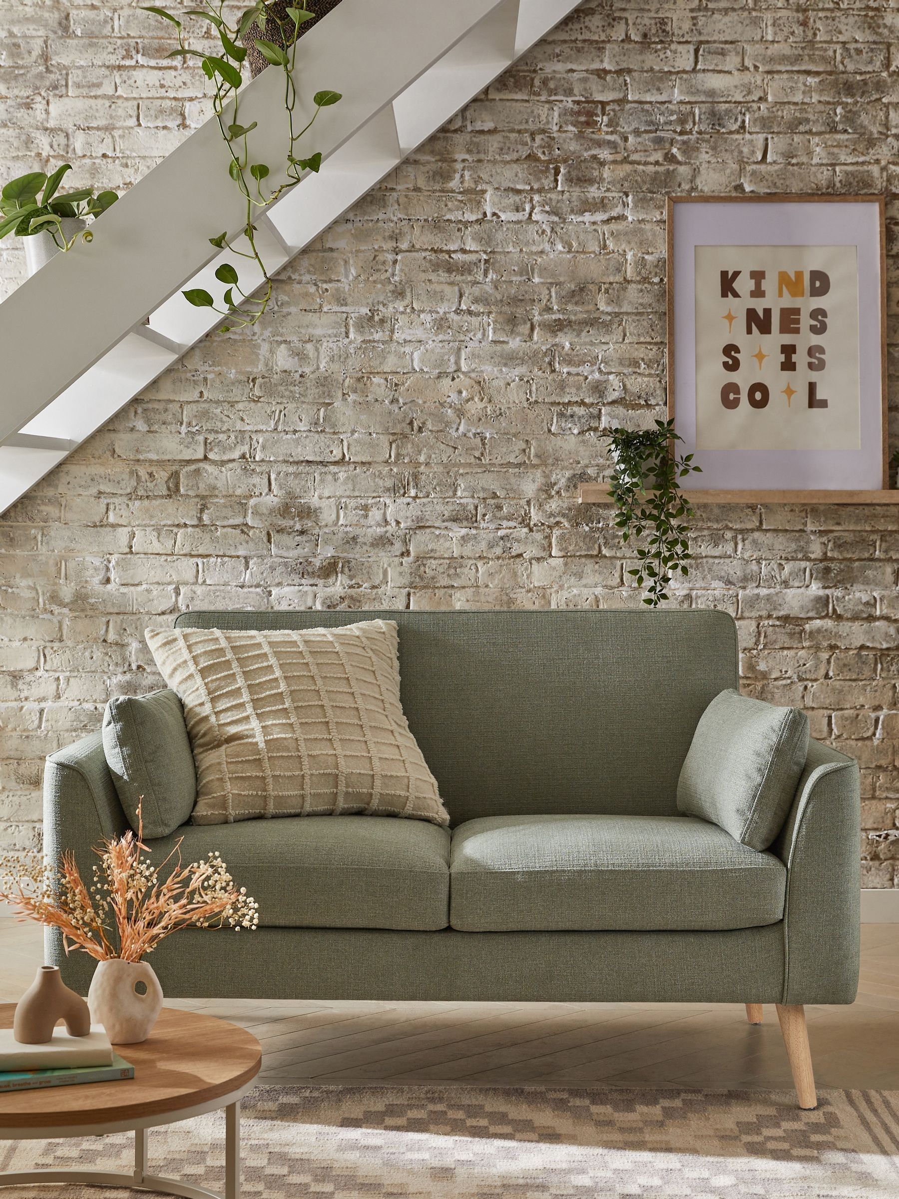 Buy Soft Linen Look Sage Green Mila 2 Seater Small 'Sofa In A Box' from ...