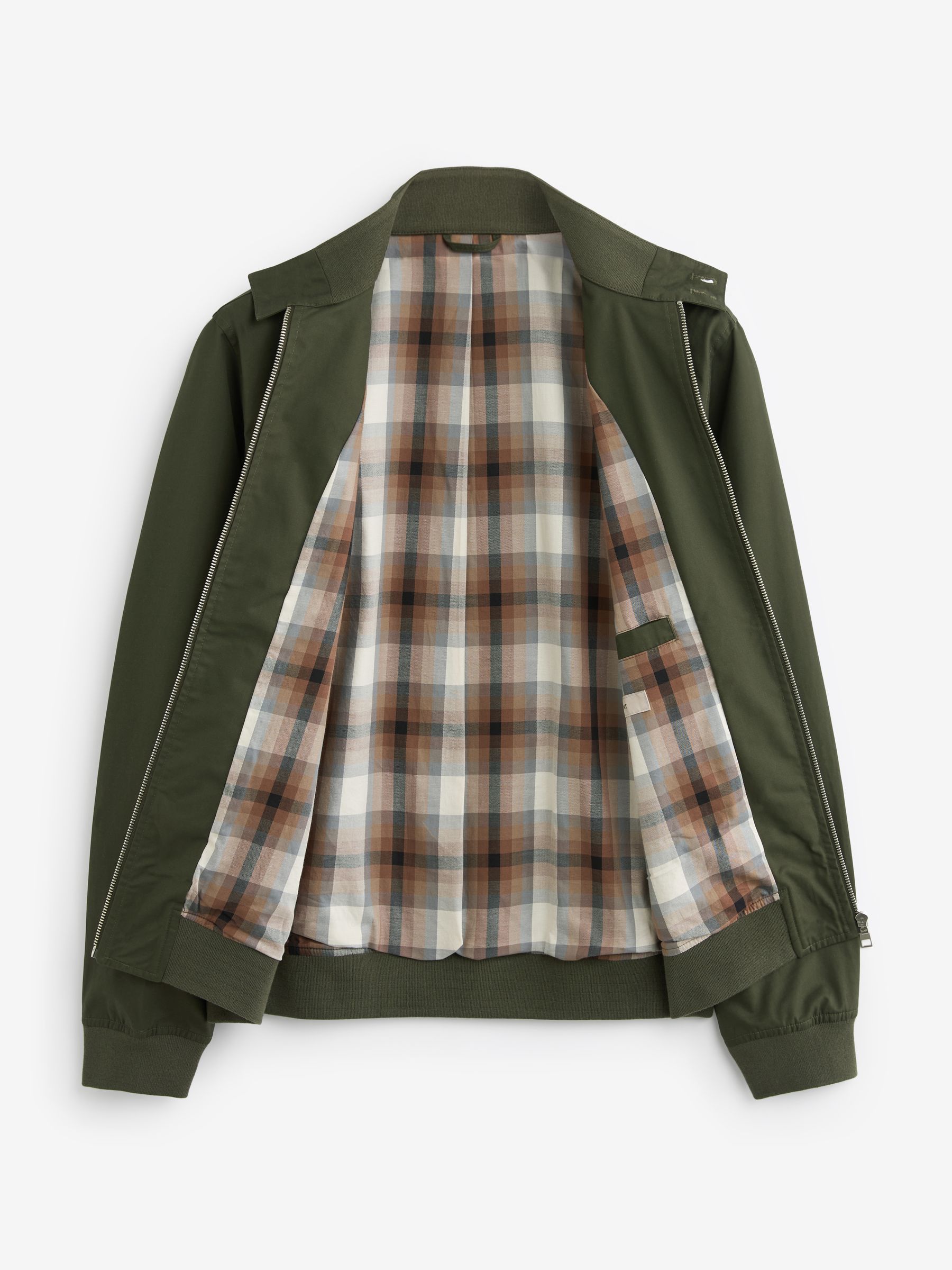 Buy Khaki Green Shower Resistant Check Lining Harrington Jacket from ...
